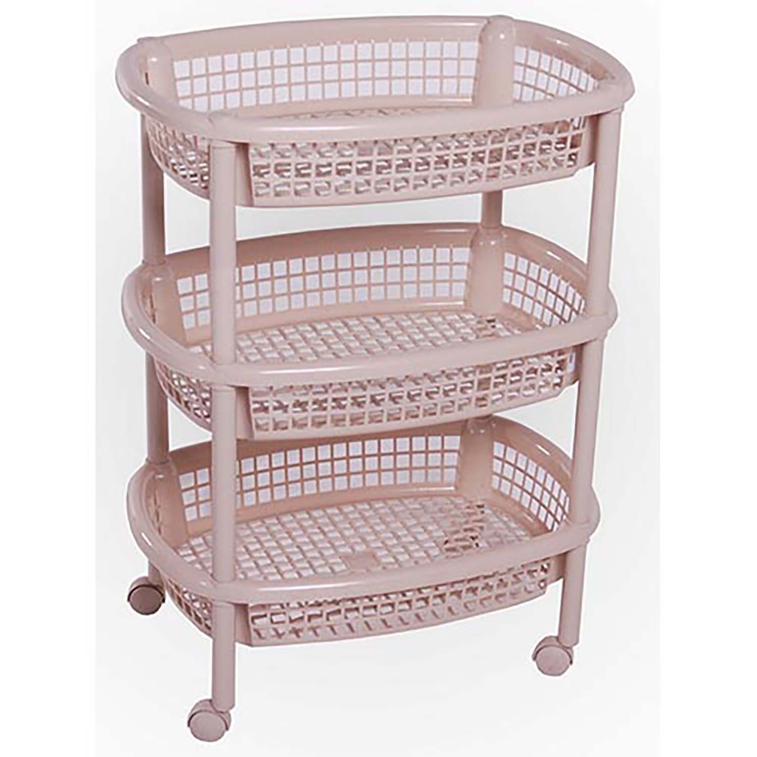 Canasta ovalada TAUPE de 3 niveles con llantas 1U - RIMAX