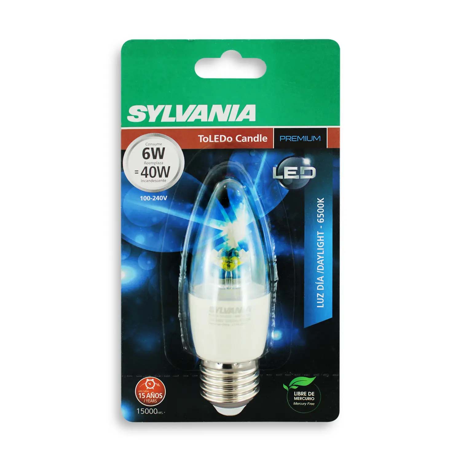 Foco LED tipo vela de 6 Watts - 470 lúmenes base E27 - SYLVANIA