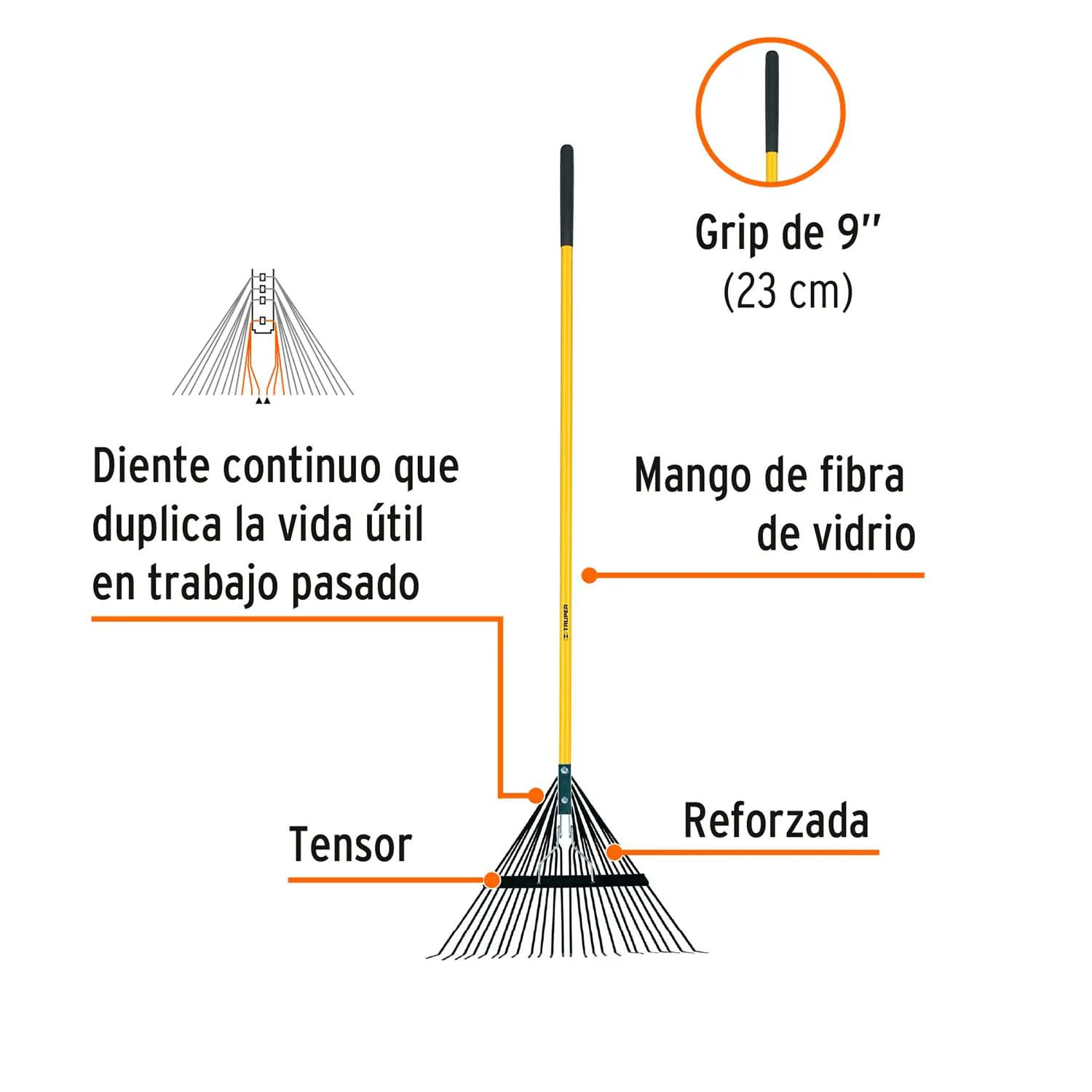 Escoba metálica para jardín de 24 dientes con cabezal reforzado y ...