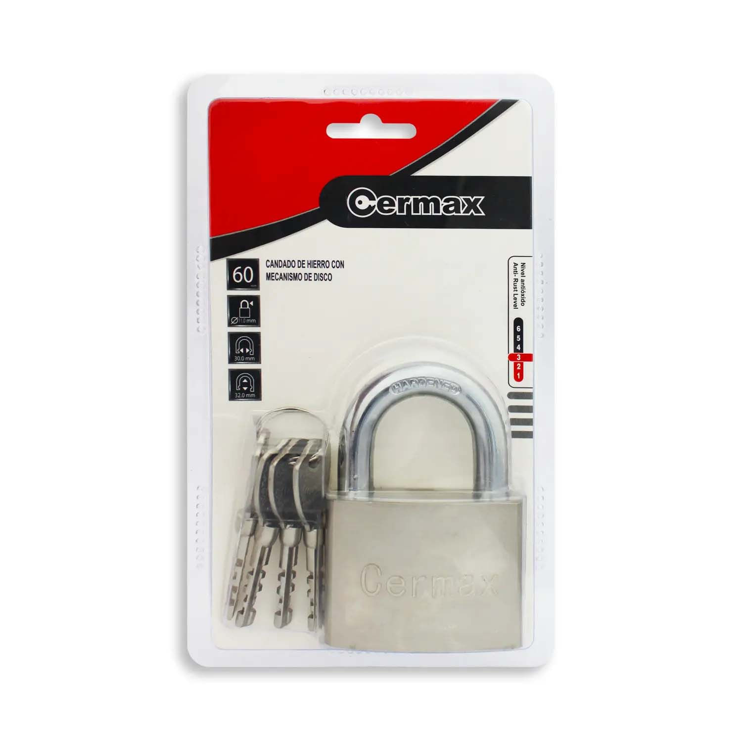 Candado Candado de hierro de 60 mm con sistema de disco y doble anclaje ...