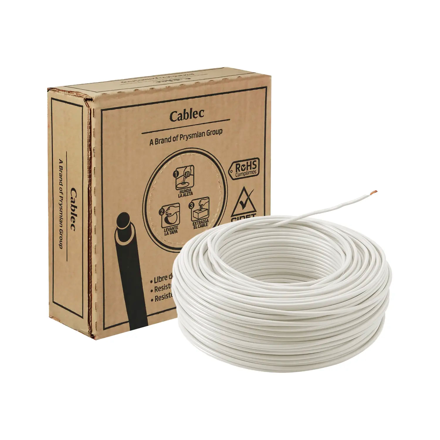 Cable Soli 12 Thhn Blanco C/M Cablec - CABLEC - Kywi
