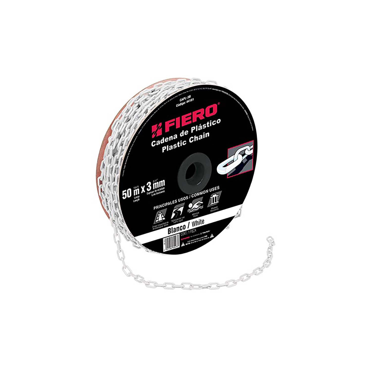 Cadena decorativa de 3 mm plástica blanca; Venta x Metros - FIERO - Kywi