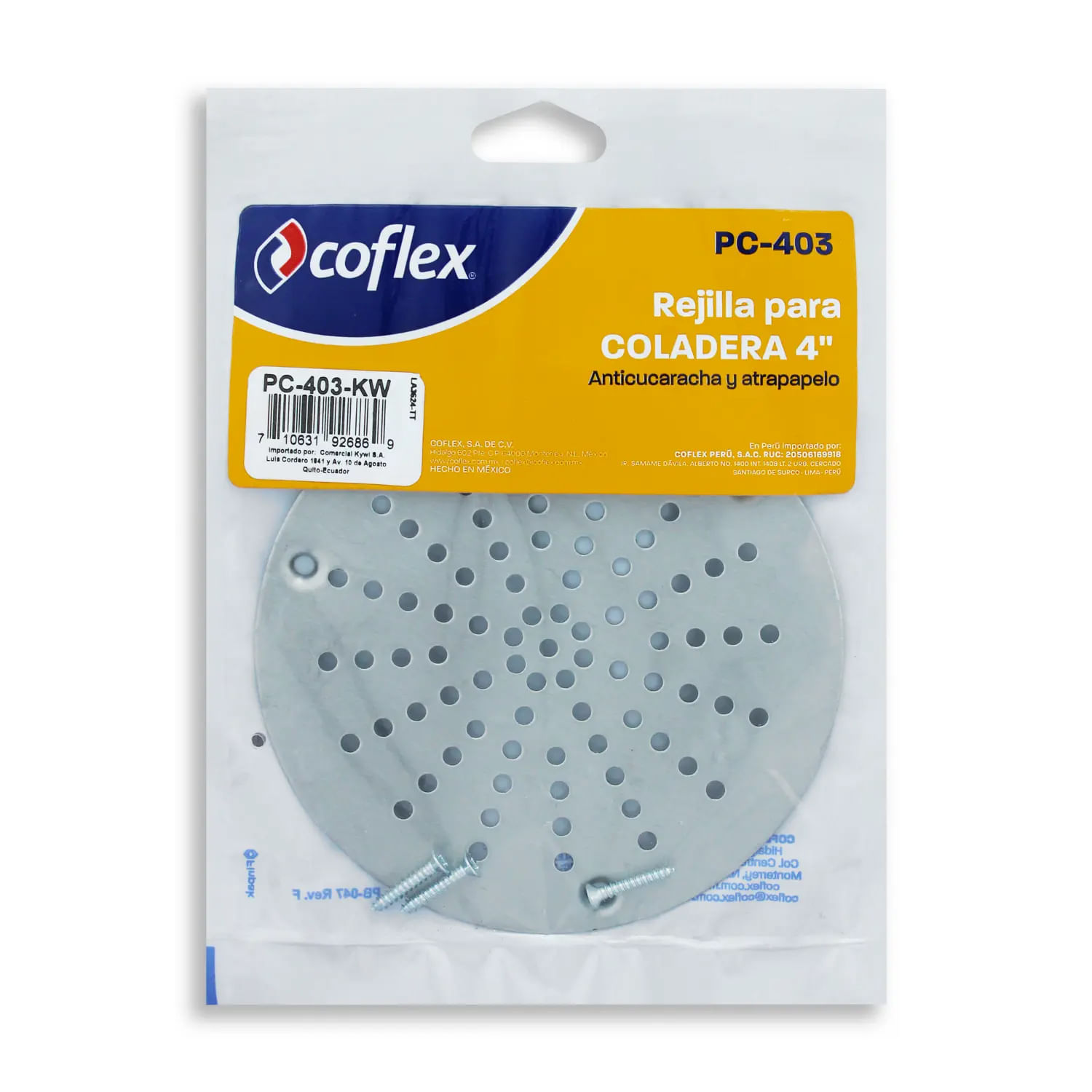 Rejilla Coladera Anticucarachas 4" - COFLEX - Kywi