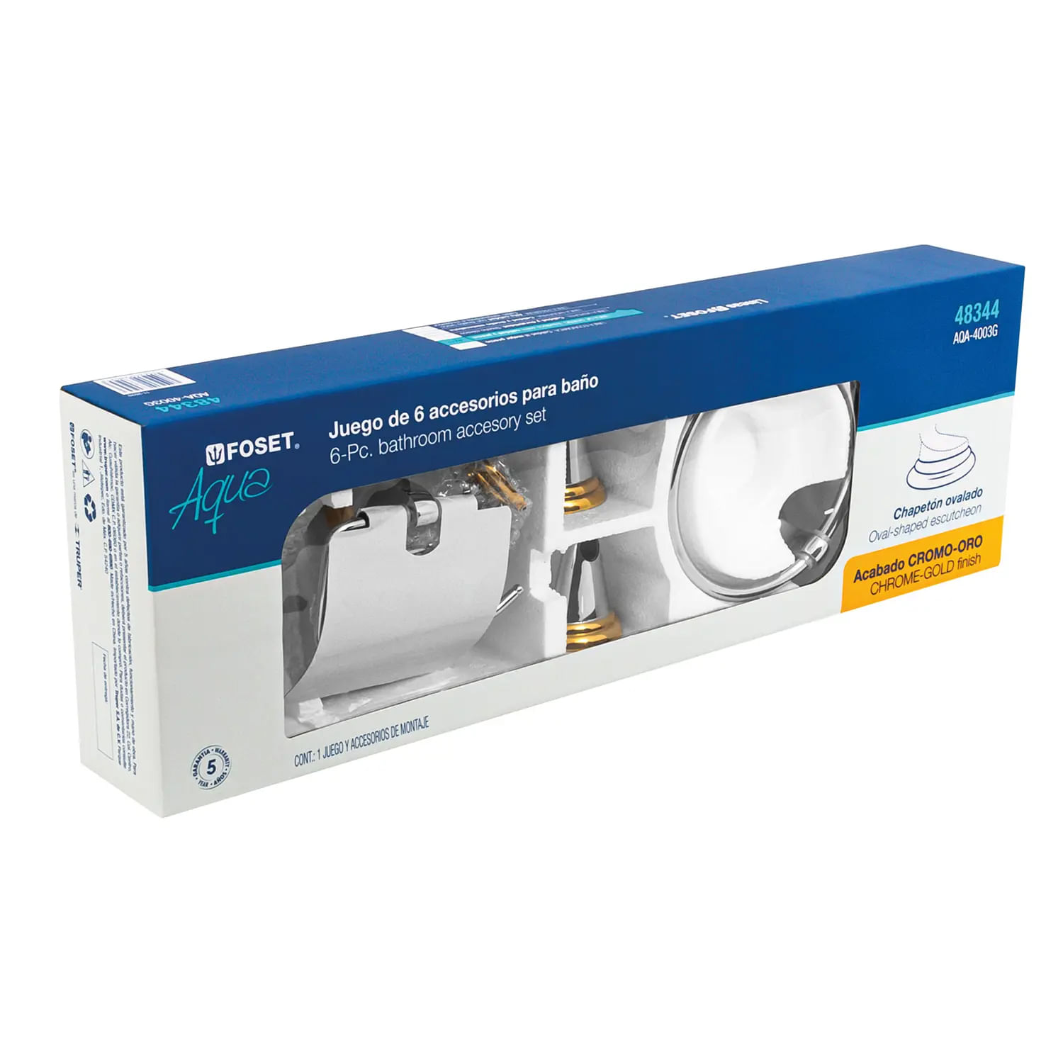 Jgo Acc Banio 6Pcs Cromo-Oro Aqua Foset - FOSET