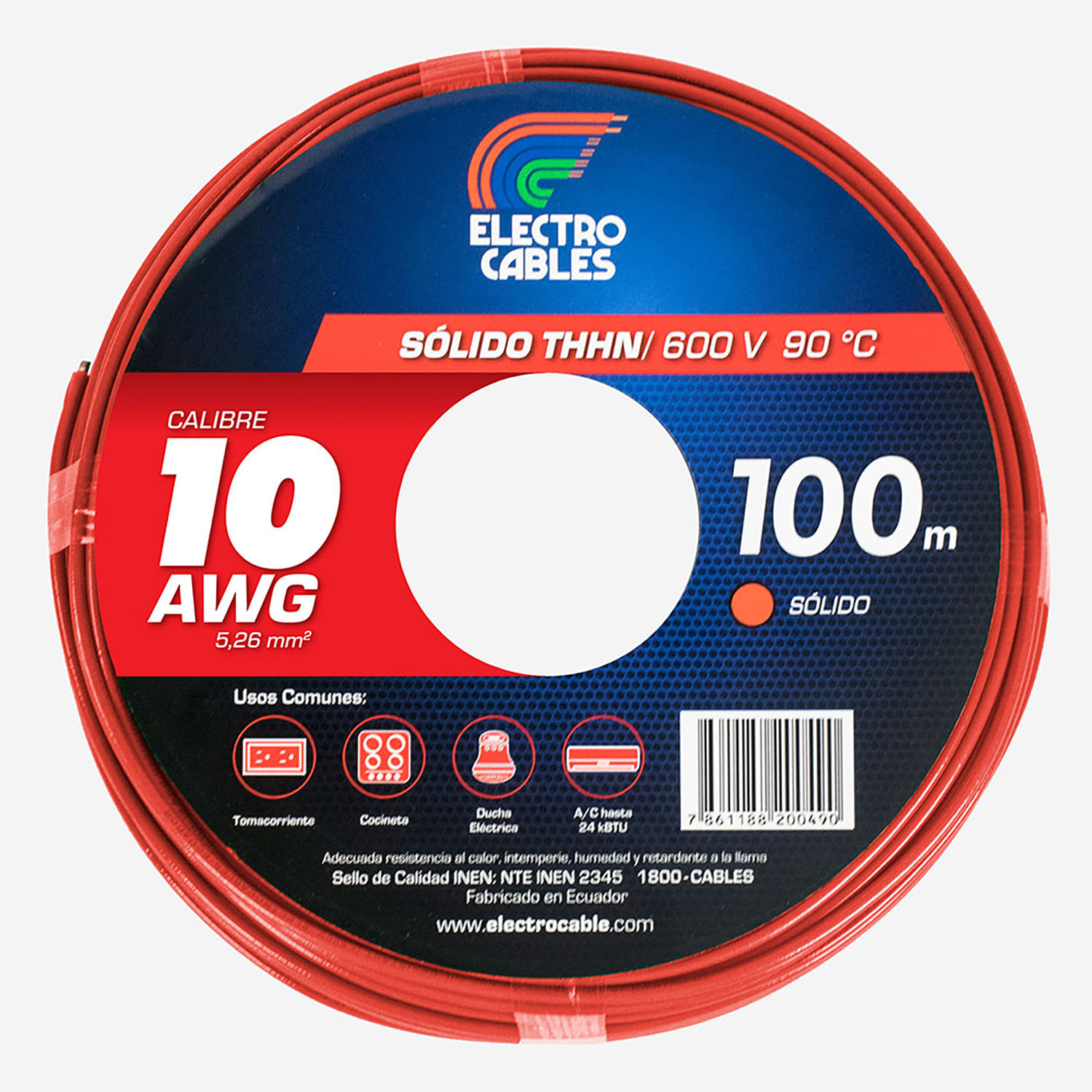 Metro de Cable Eléctrico solido 10 THHN rojo - ELECTROCABLES