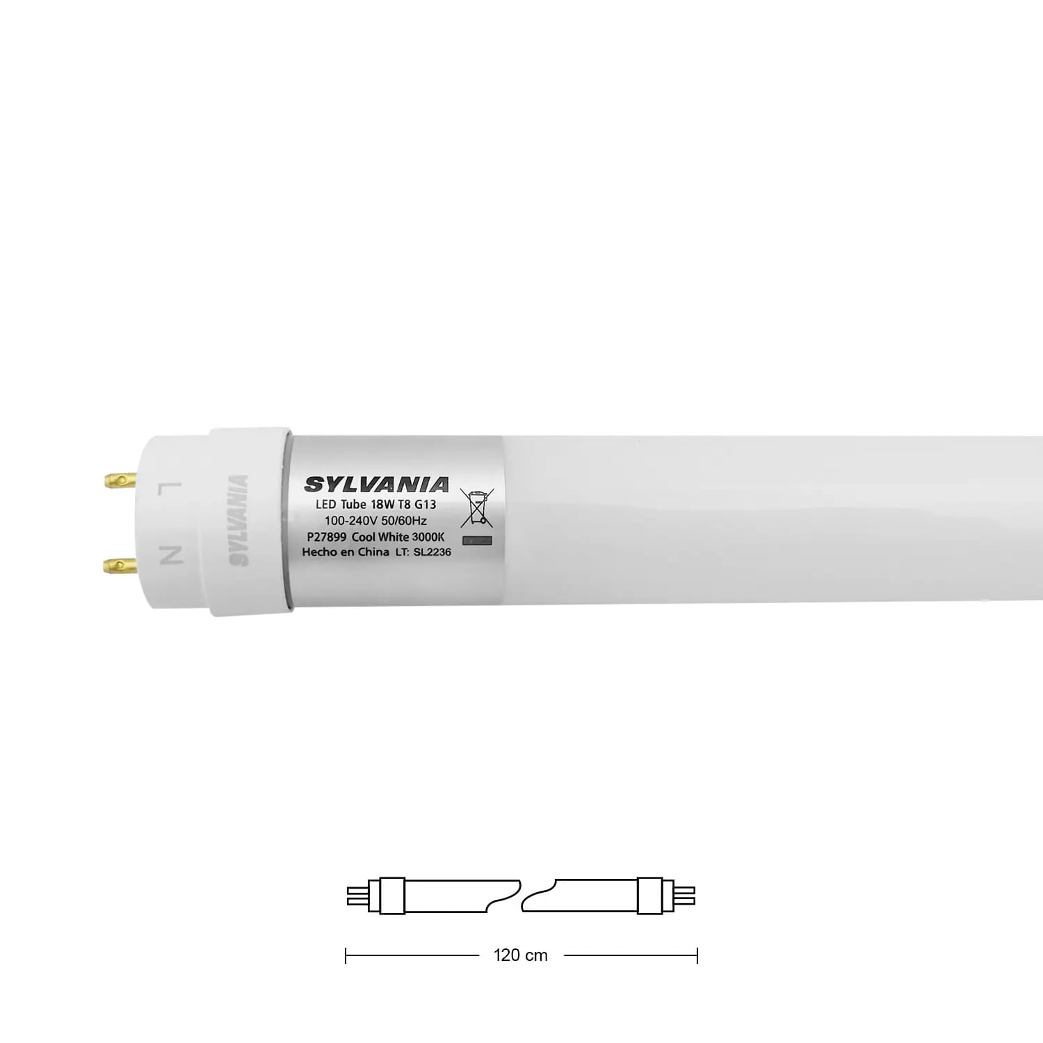 Tubo Led Eco 18W T8 3000K L/Ama - SYLVANIA