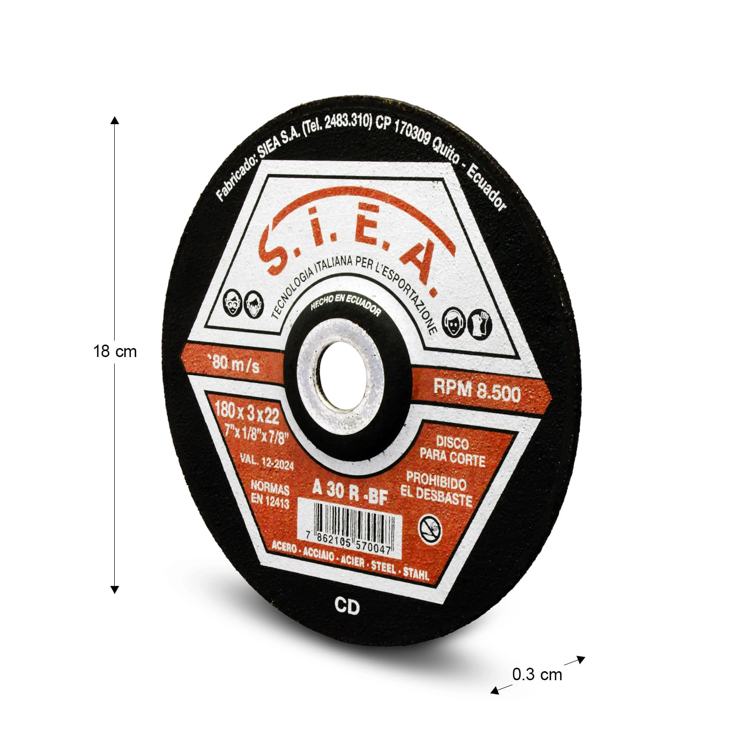 Disco de corte de metal de 7 pulgadas o 18 cm x 0.3 cm de grosor y eje ...