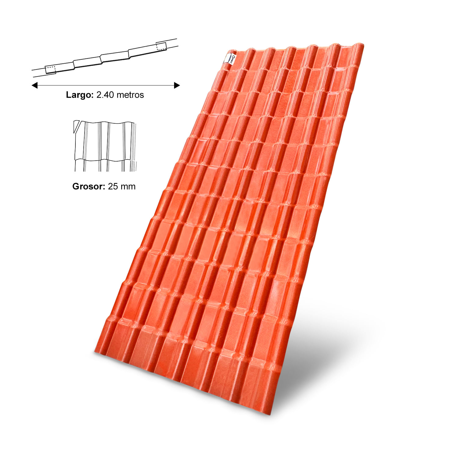 Plancha de PVC tipo teja española de 2.40 x 1.05 m de 2.5 mm de grosor ...