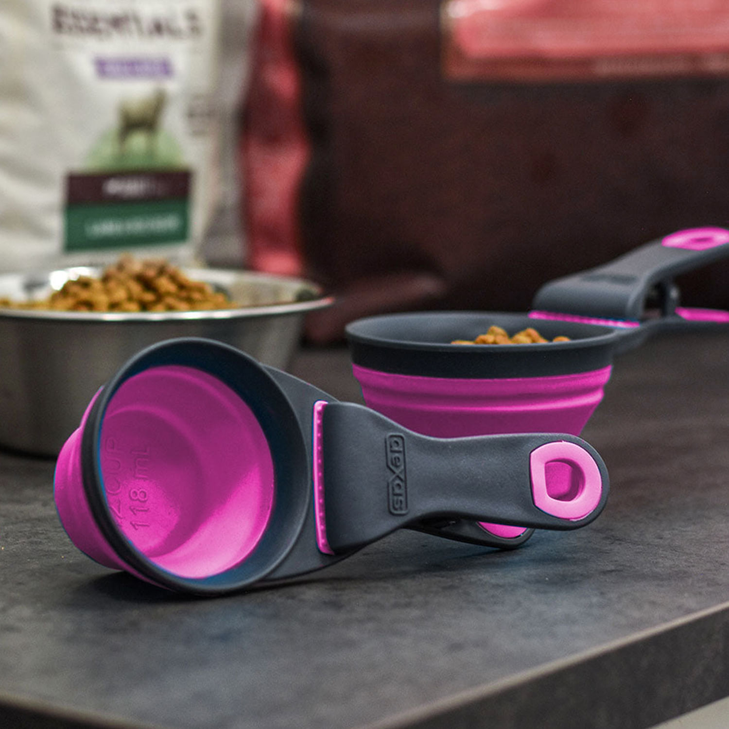 Recogedor de comida para mascotas con base colapsable de silicona ...