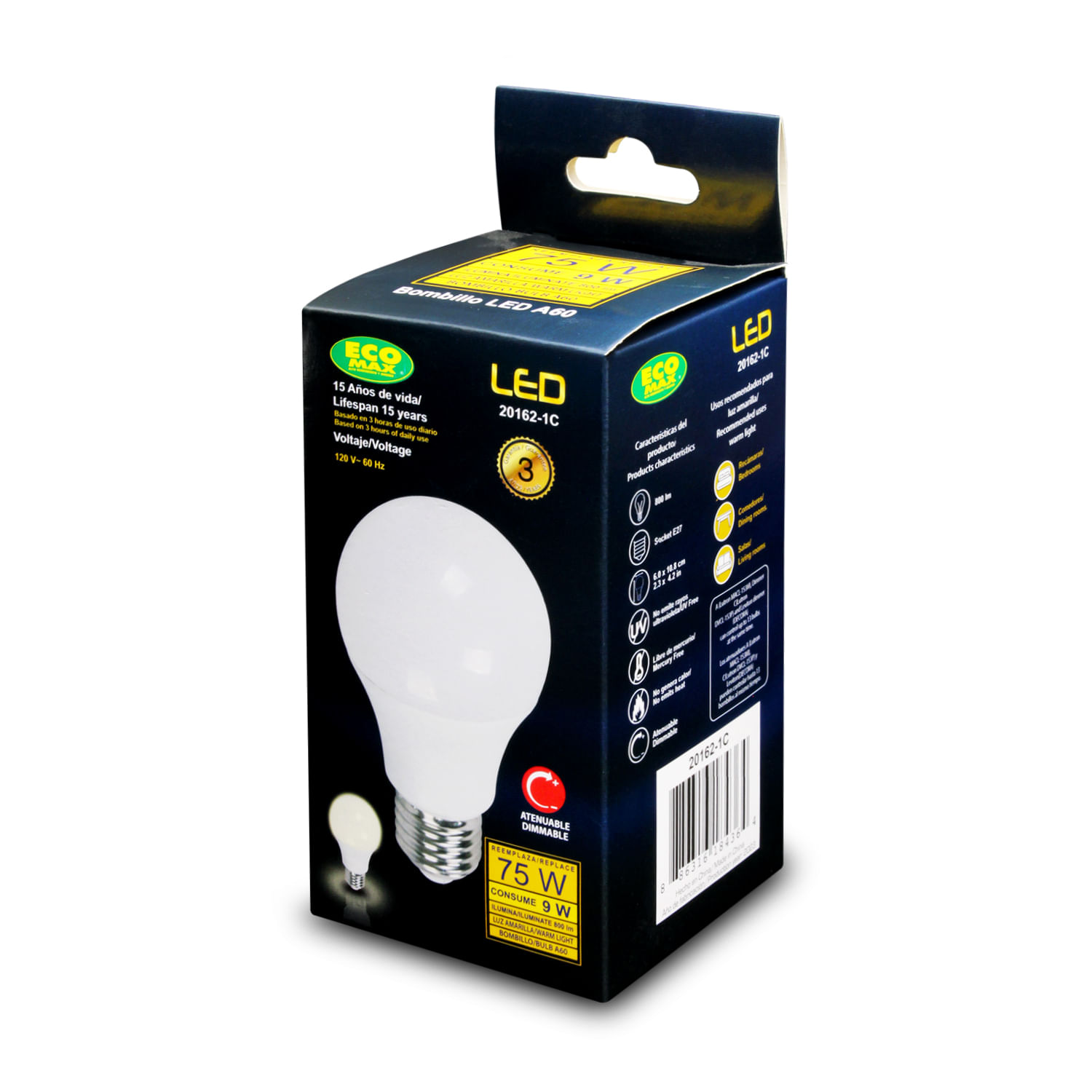 Foco LED tipo bombillo con base estándar E27. - ECO MAX - Kywi