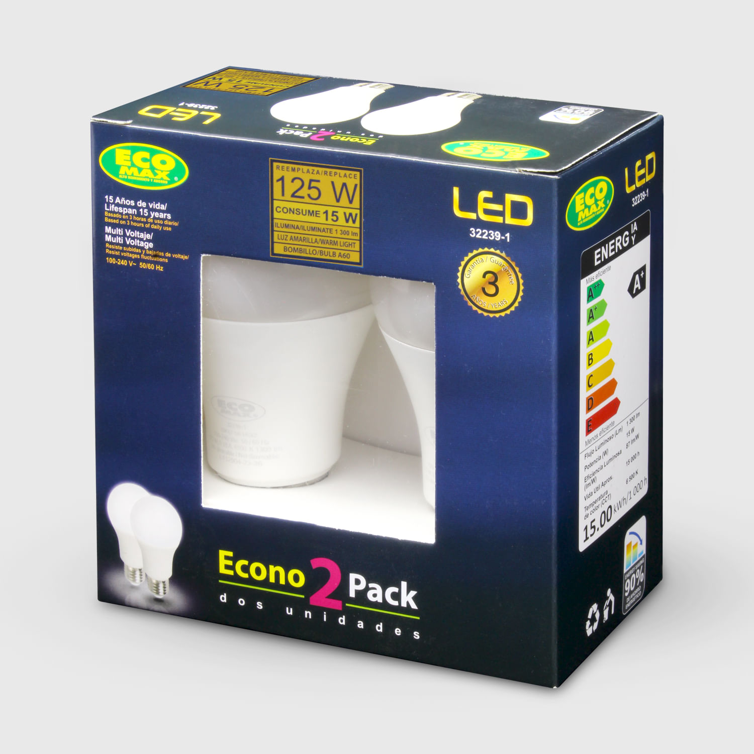Pack de focos LED tipo bombillo con base estándar E27. - ECO MAX
