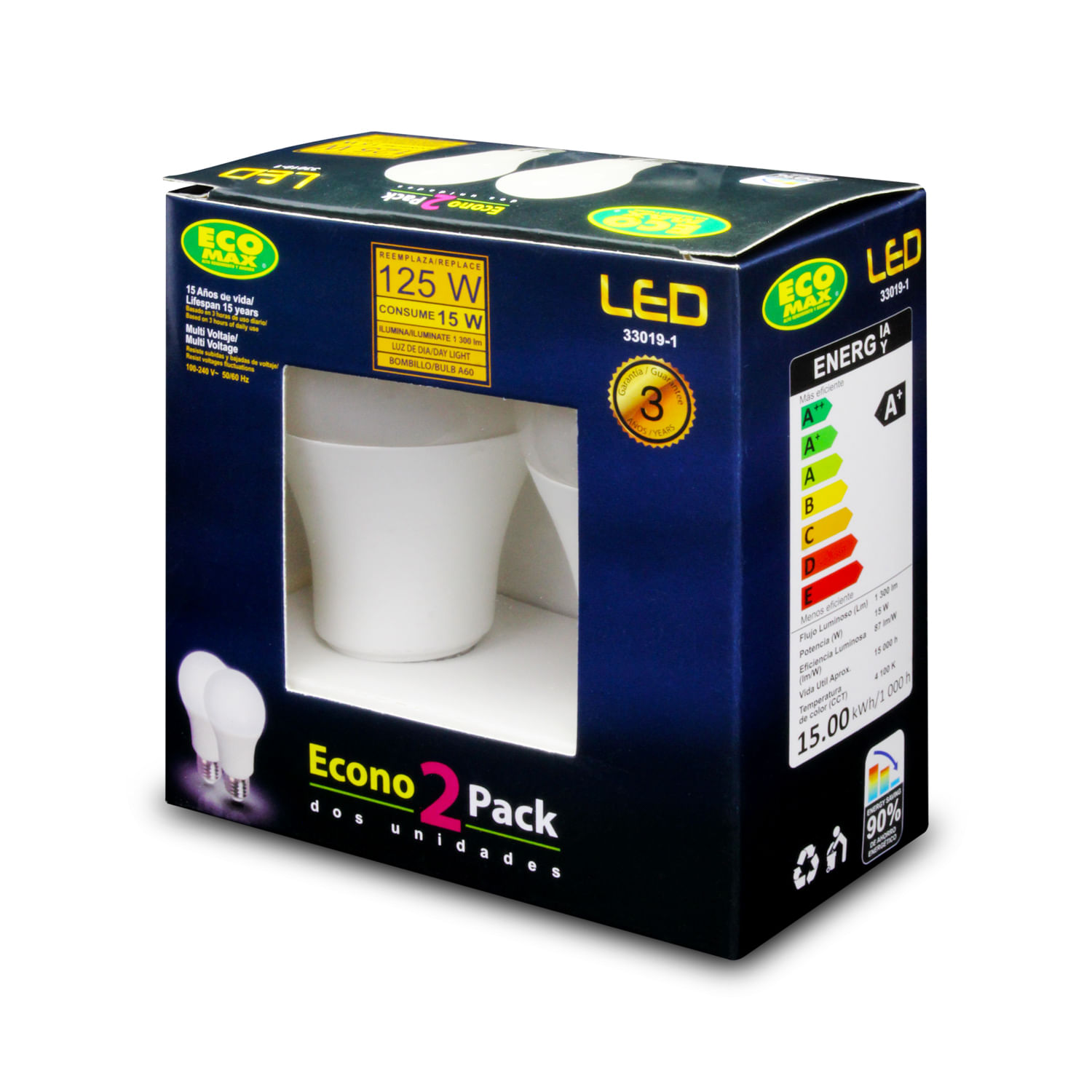Pack de focos LED tipo bombillo con base estándar E27. - ECO MAX - Kywi