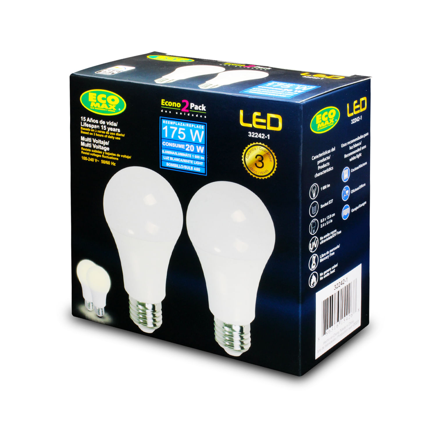 Pack de focos LED tipo bombillo con base estándar E27. - ECO MAX - Kywi