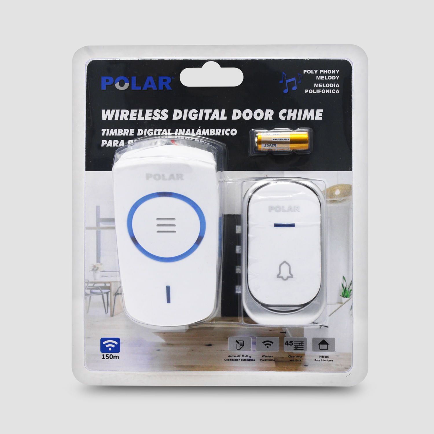 Timbre inalámbrico para uso doméstico con alcance de 150 m. - POLAR - Kywi