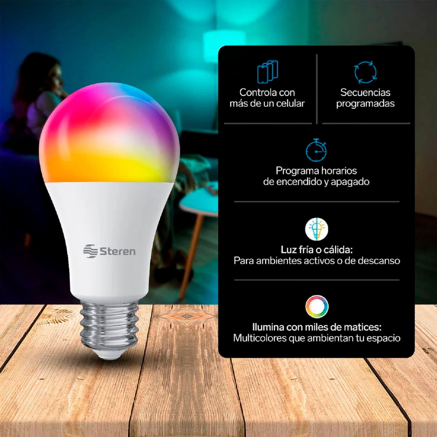 Foco smart Iluminación multicolor. Controla el encendido, apagado y ...