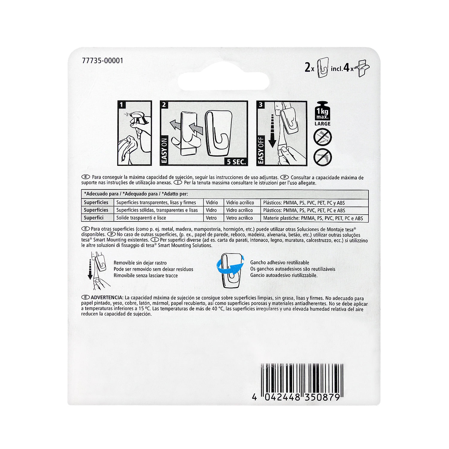 Gancho adhesivo transparente de 4,5 cm x 2,5 cm. - TESA - Kywi