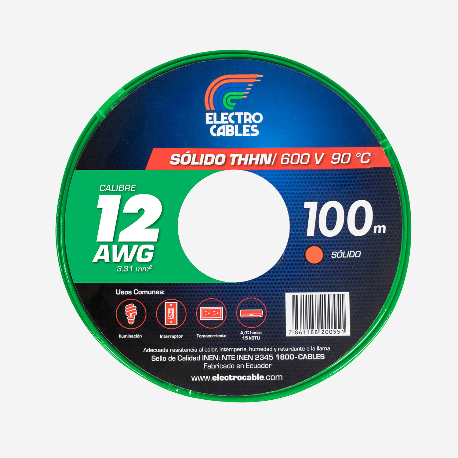 Cable Eléctrico solido 12 THHN verde - ELECTROCABLES - Kywi