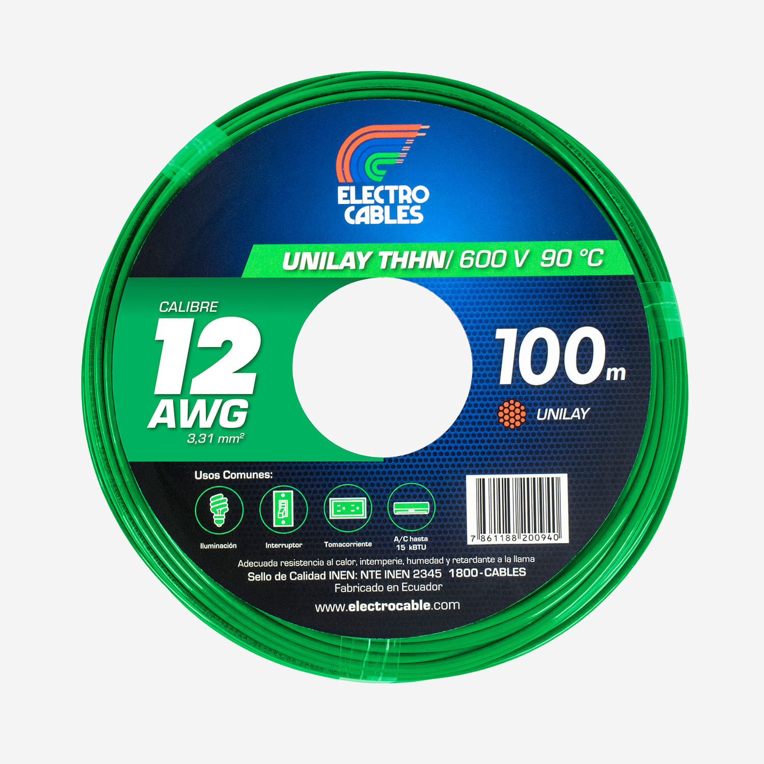 Cable unilay 12 THHN verde - ELECTROCABLES - Kywi