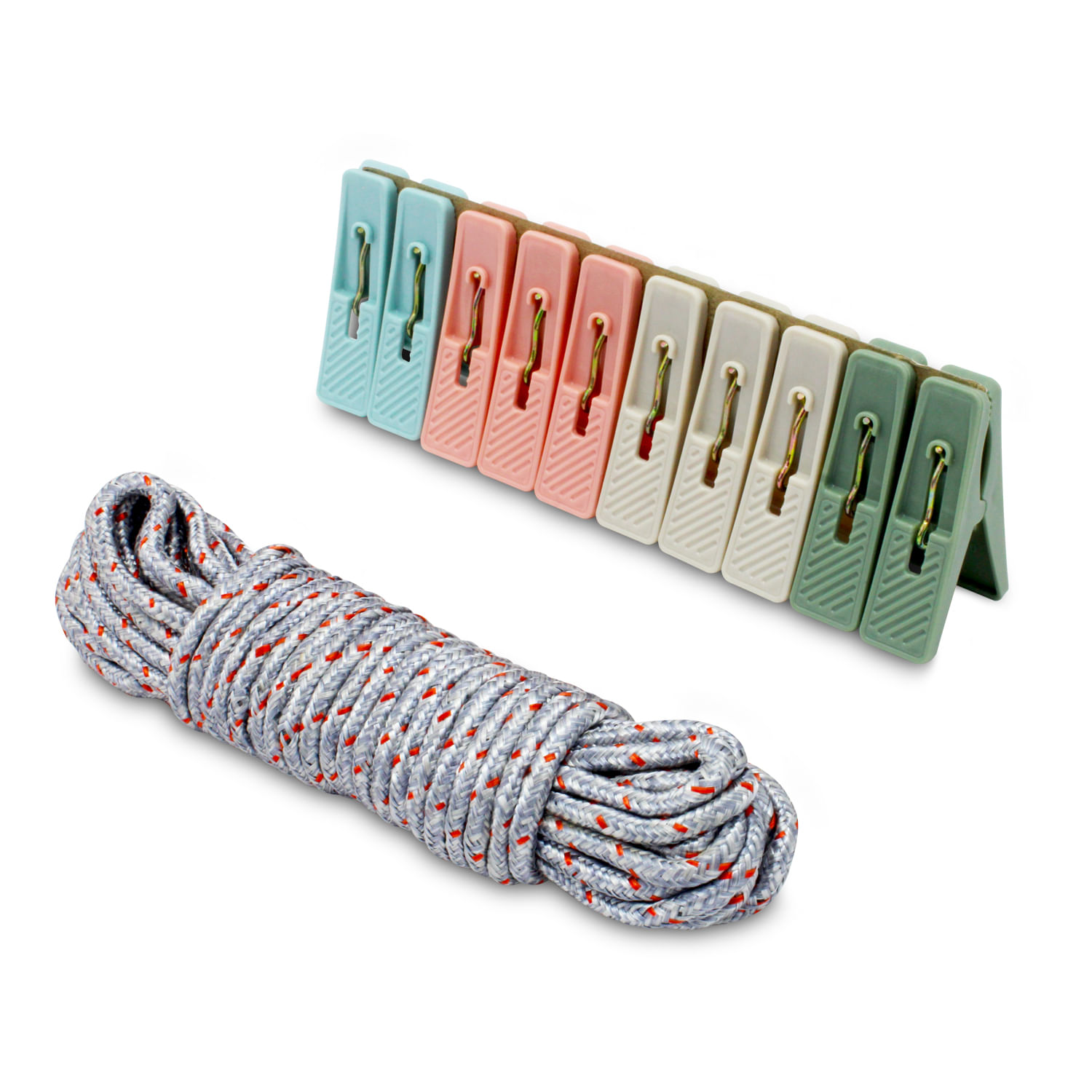 Set para colgar ropa de 10 pinzas + 1 cuerda de 15 m de polipropileno ...