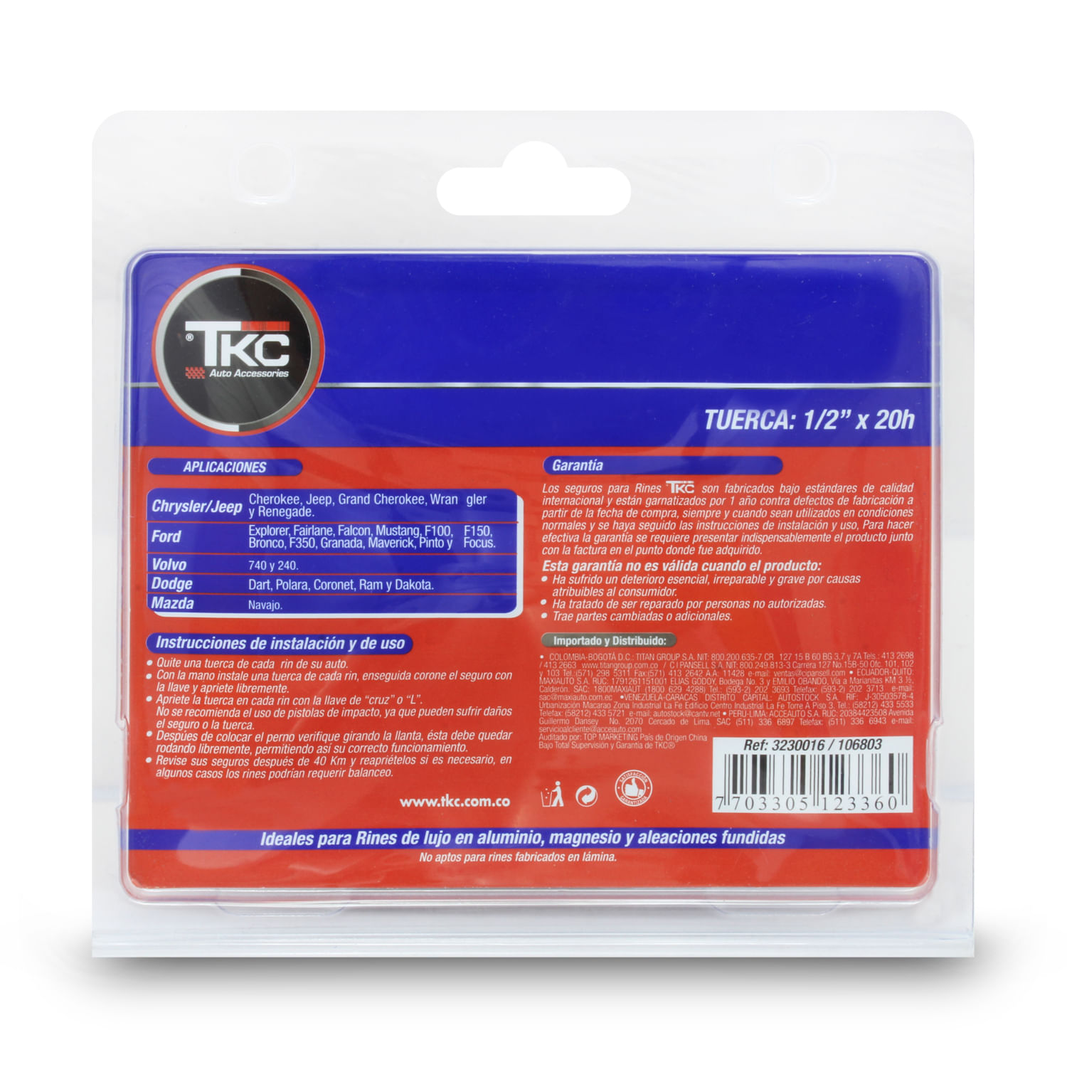 Juego de 6 tuercas de seguridad de 1/2 pulgada - TKC - Kywi