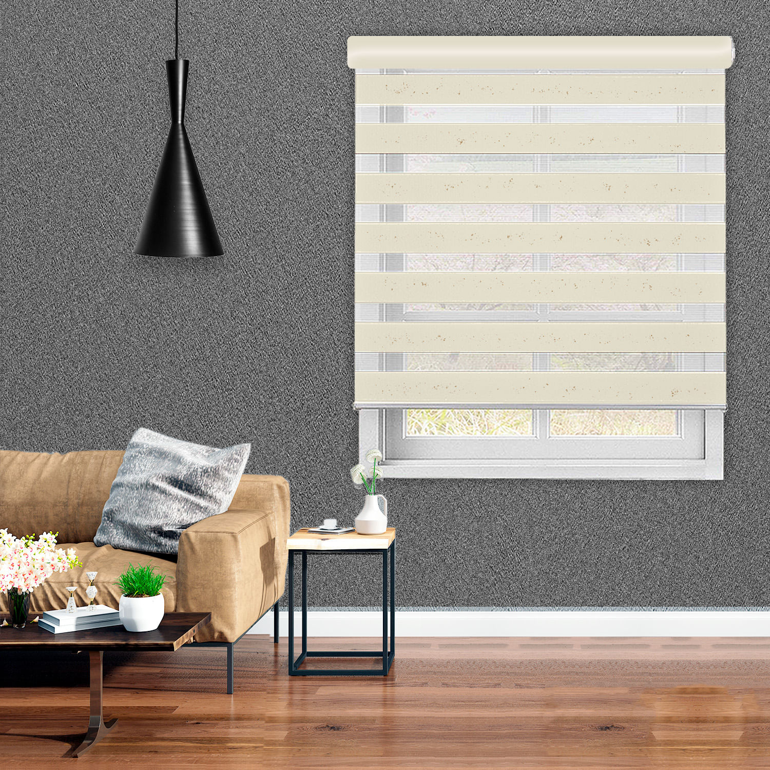 Cortina tipo Zebra con cenefa color jaspeada 2,20 x 2,40 (ancho x alto ...