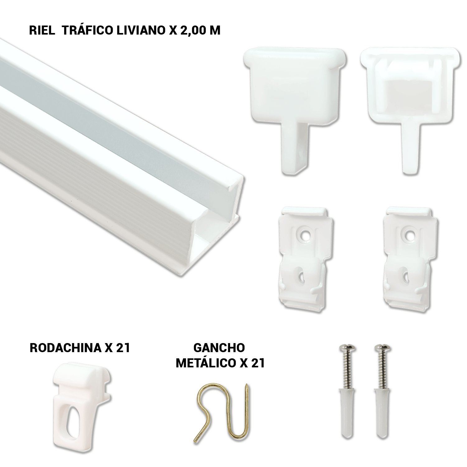 Set cortinero tipo riel blanca de 2 m. Incluye todo para instalación ...