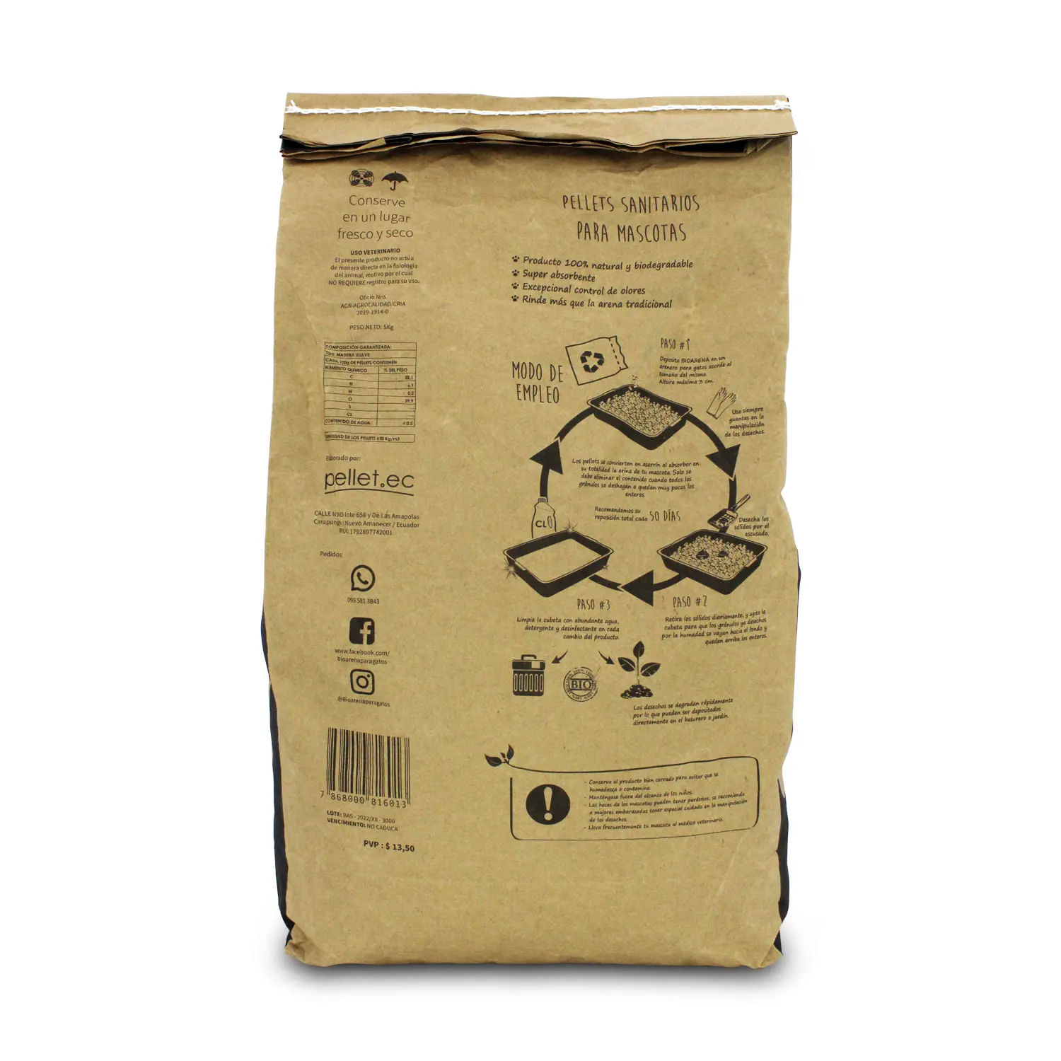 Bioarena Sanitaria P/Mascotas 5Kg - PELLETEC - Kywi