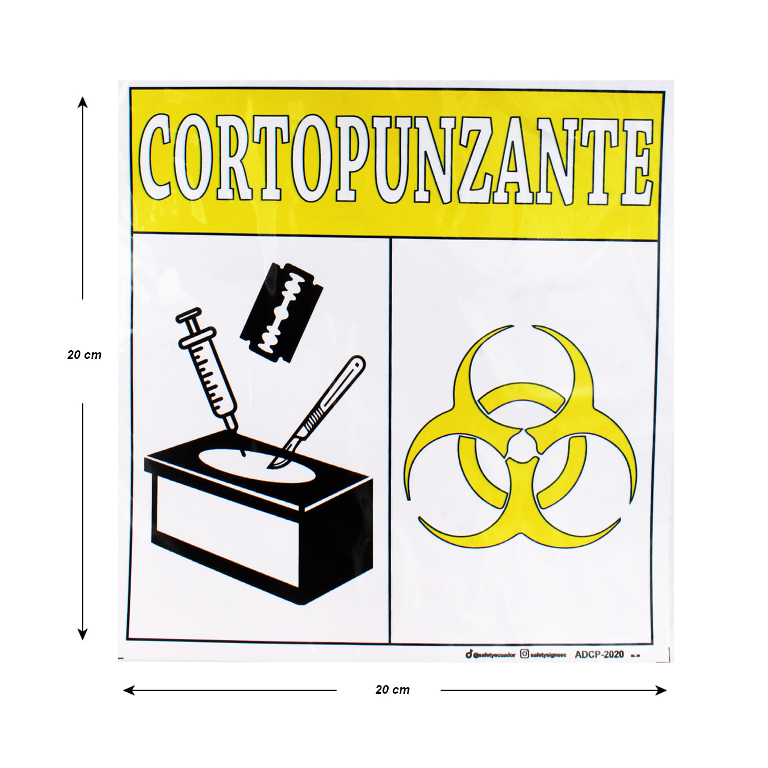 Letrero con mensaje desecho CORTOPUNZANTE. - SAFETY ECUADOR - Kywi
