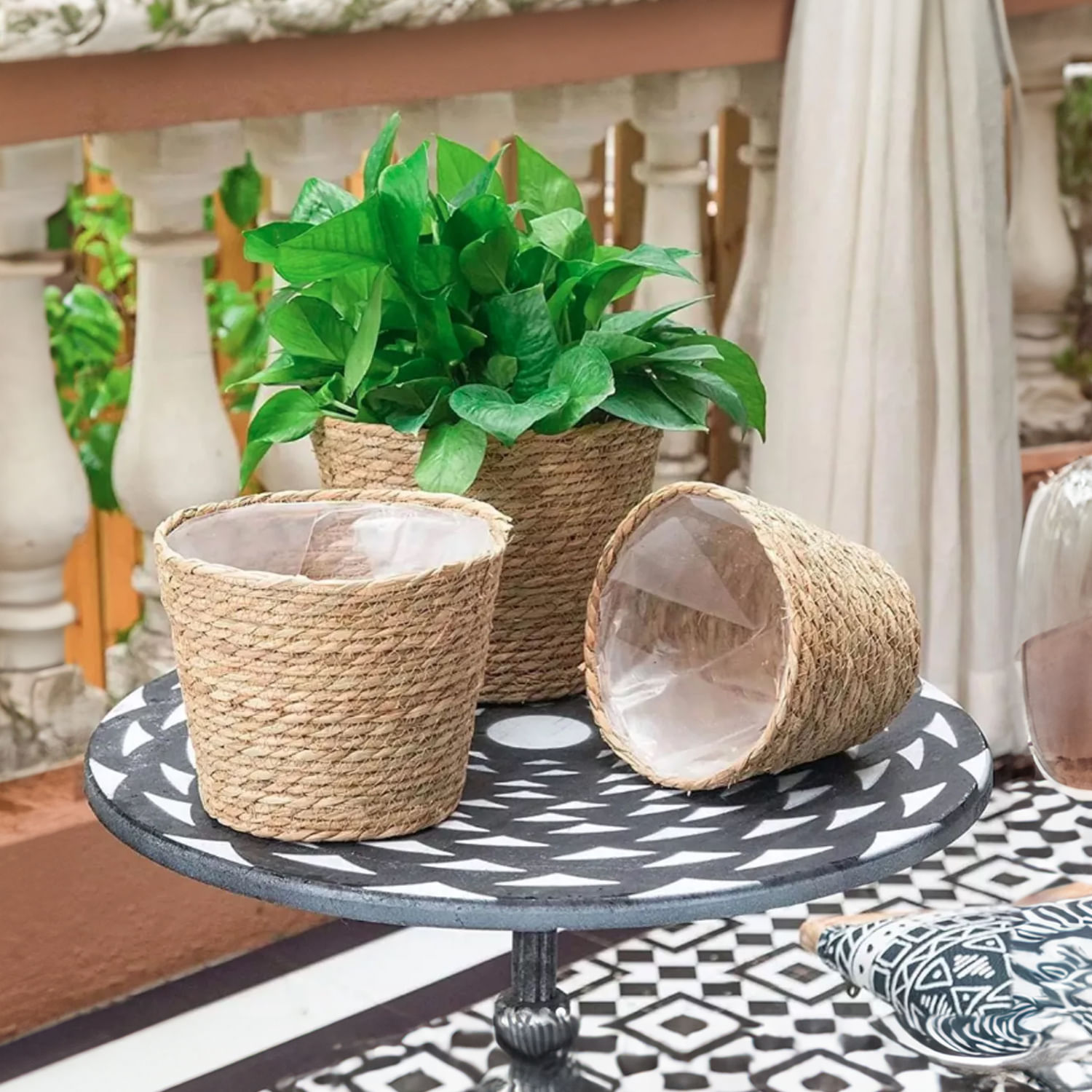 Set de macetas elaboradas en yute color café minimalista con plastico ...