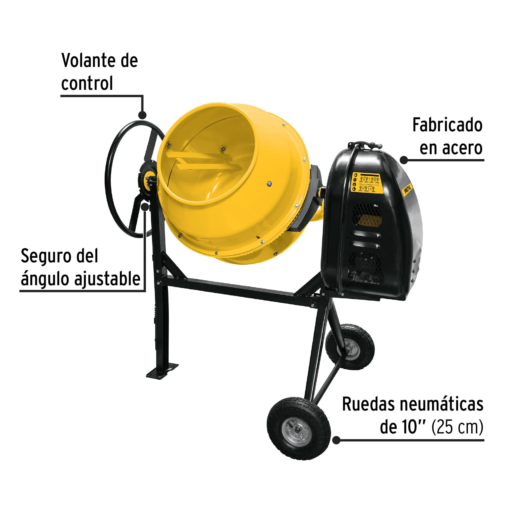 Concretera a gasolina 160 L, capacidad 1/2 saco de cemento - PRETUL - Kywi