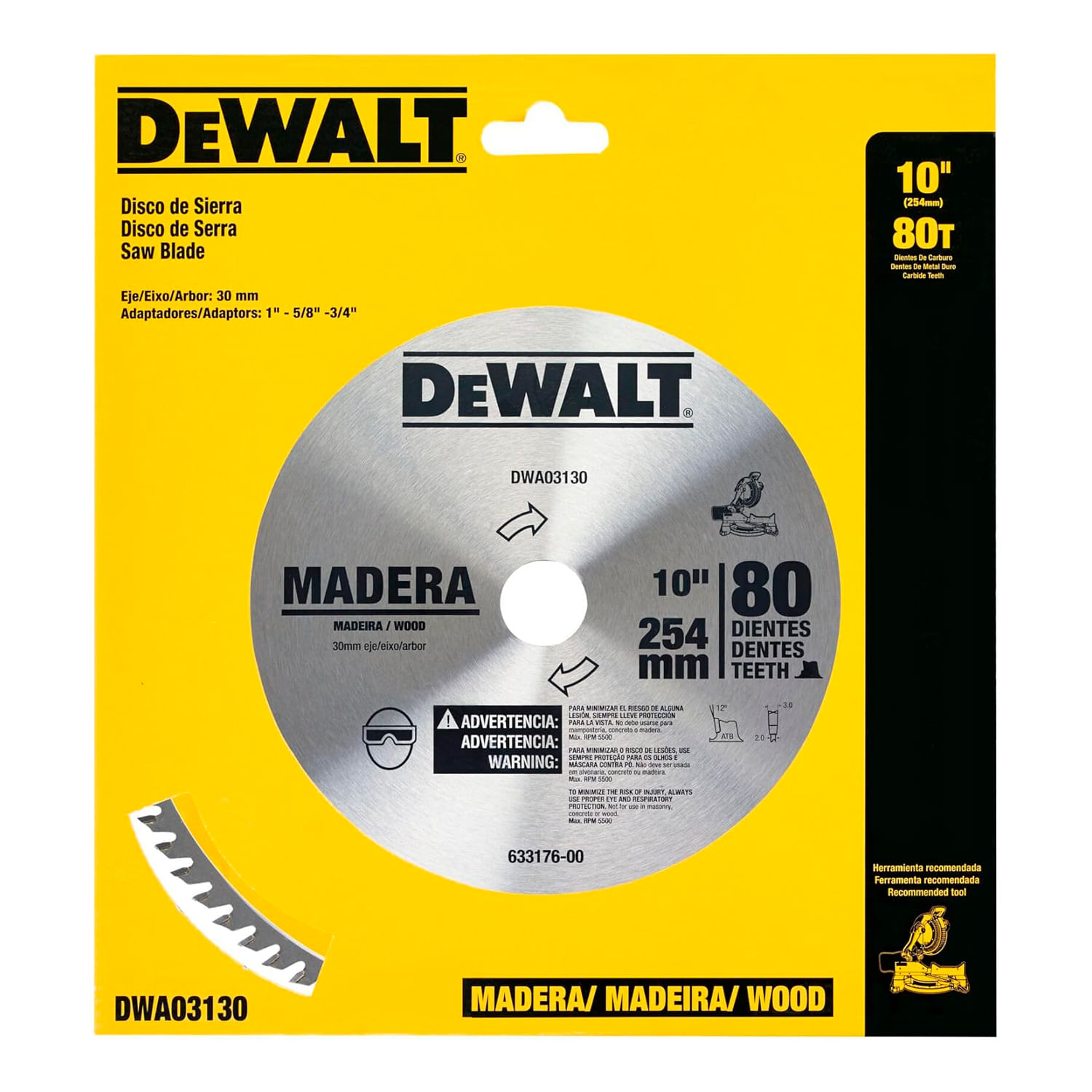 Disco Sierra Corte Madera 10" 80D Dewalt - DEWALT - Kywi