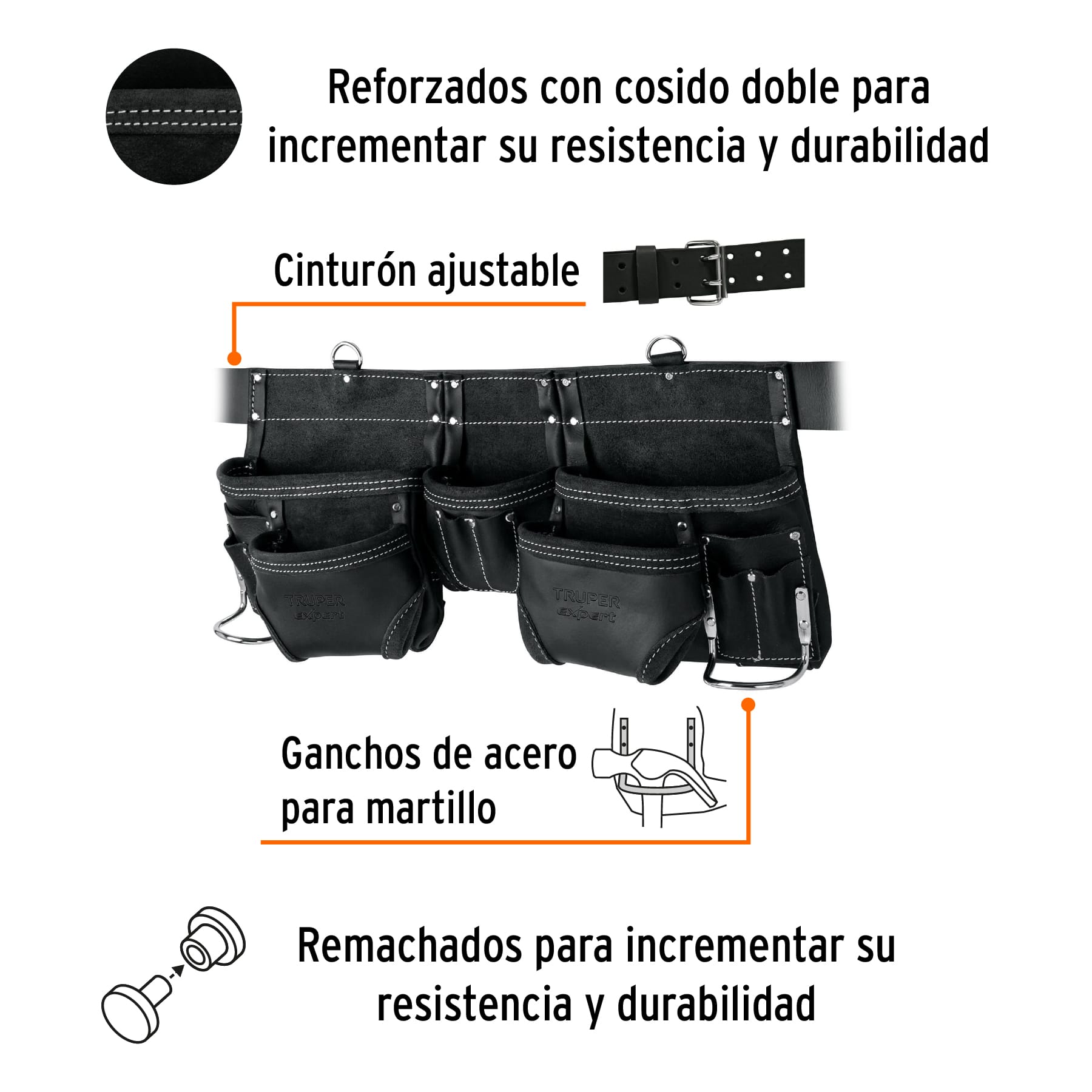 Porta herramientas y cinturón con 15 compartimentos - TRUPER