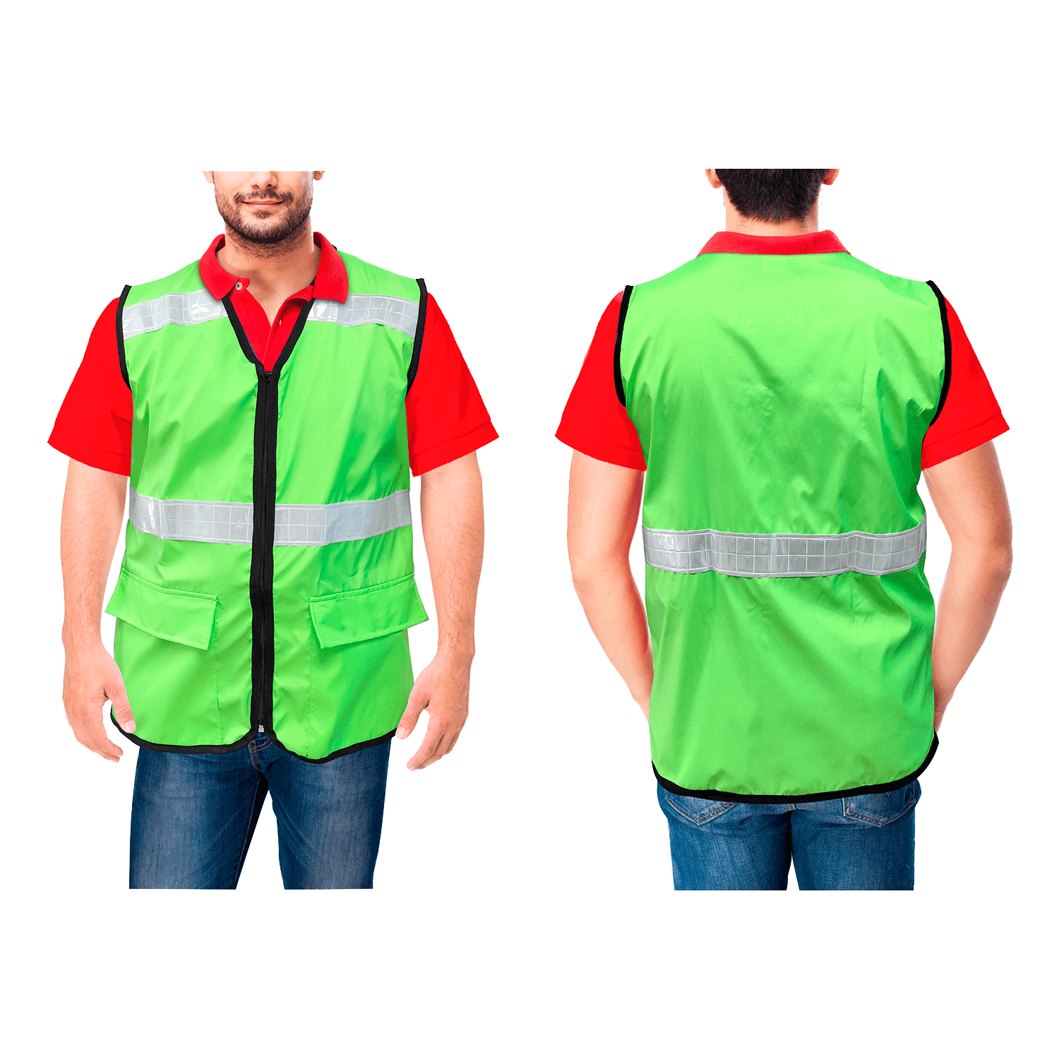 Chaleco reflectivo verde 100% poliéster impermeable con cierre nylon ...