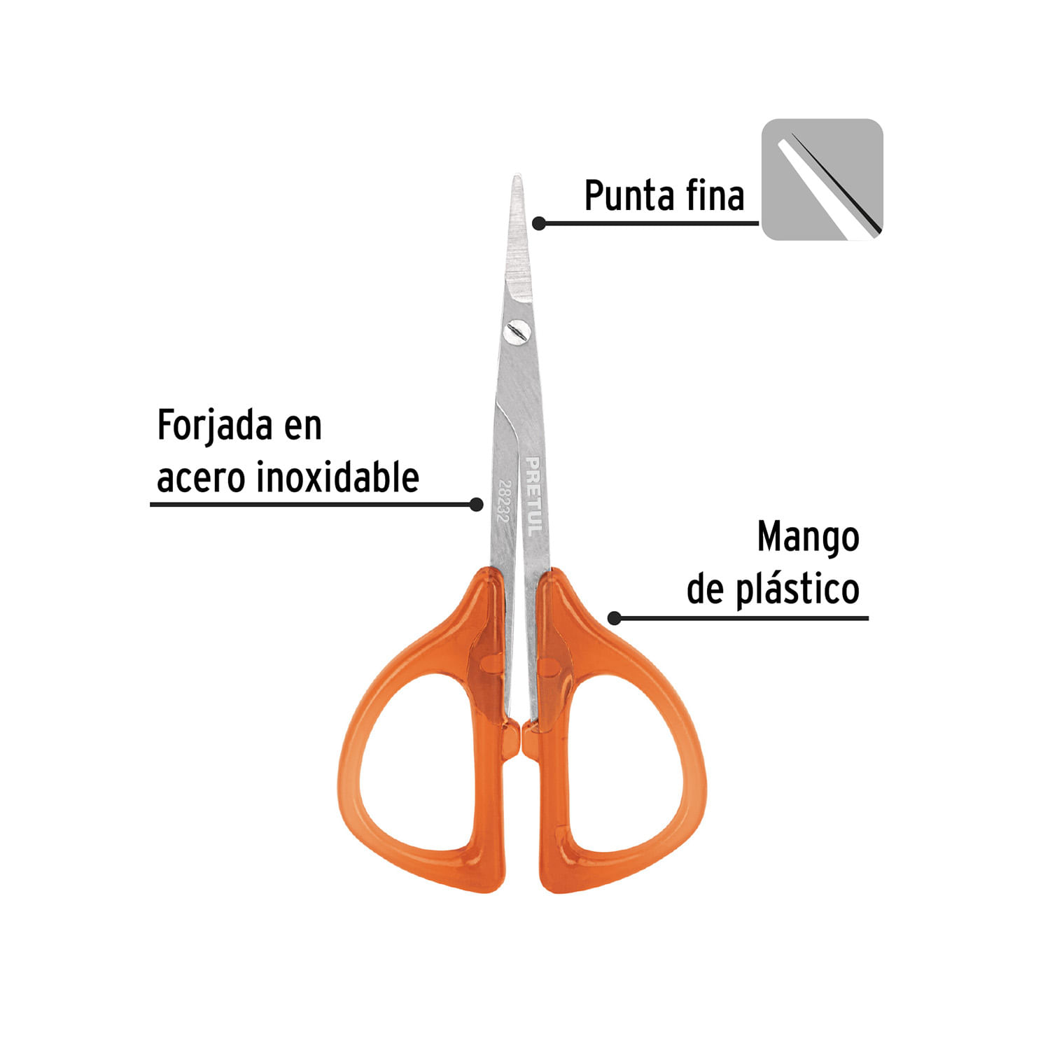 Tijera de 9cm para manicure con punta fina - PRETUL - Kywi