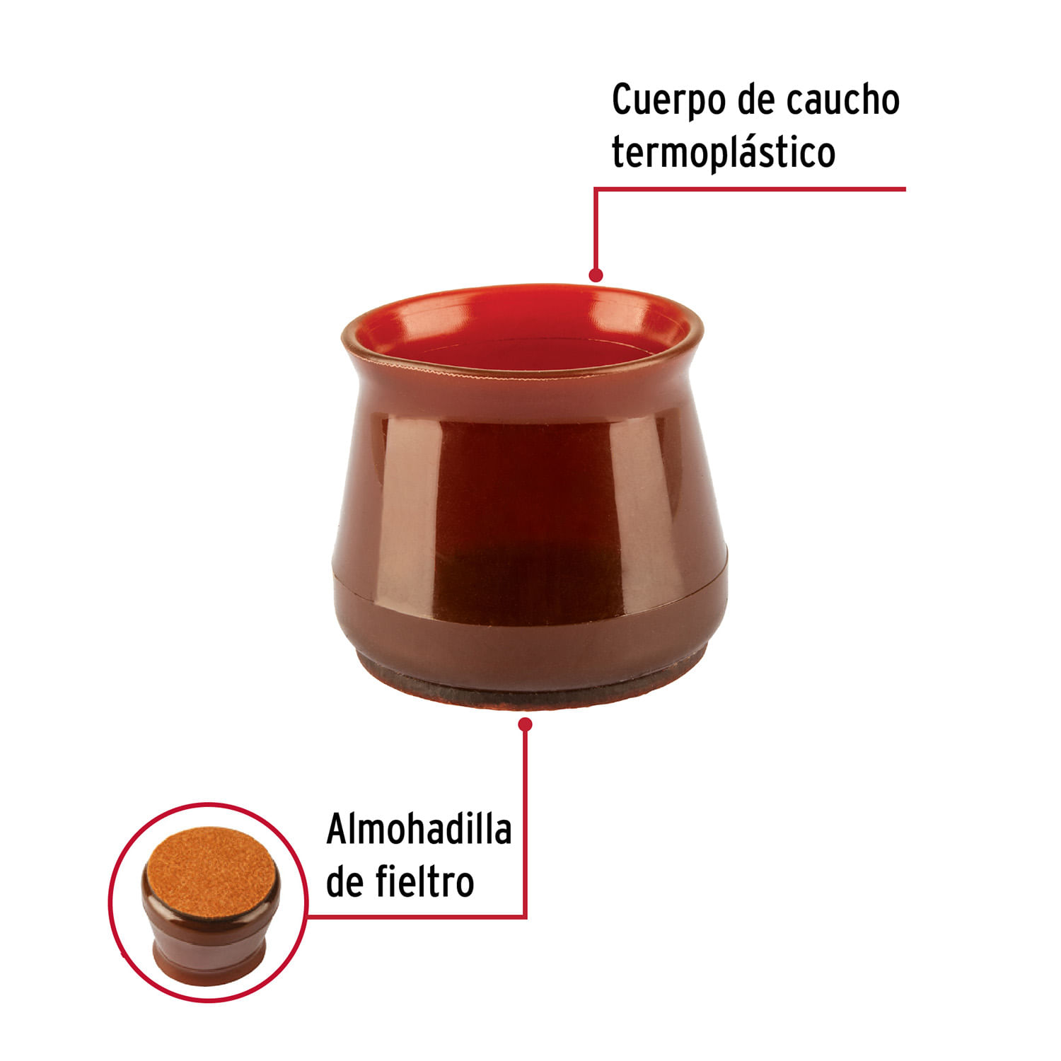 Regatones de caucho, 4 x 3 x 3, café, pack de 24 unidades - HERMEX - Kywi