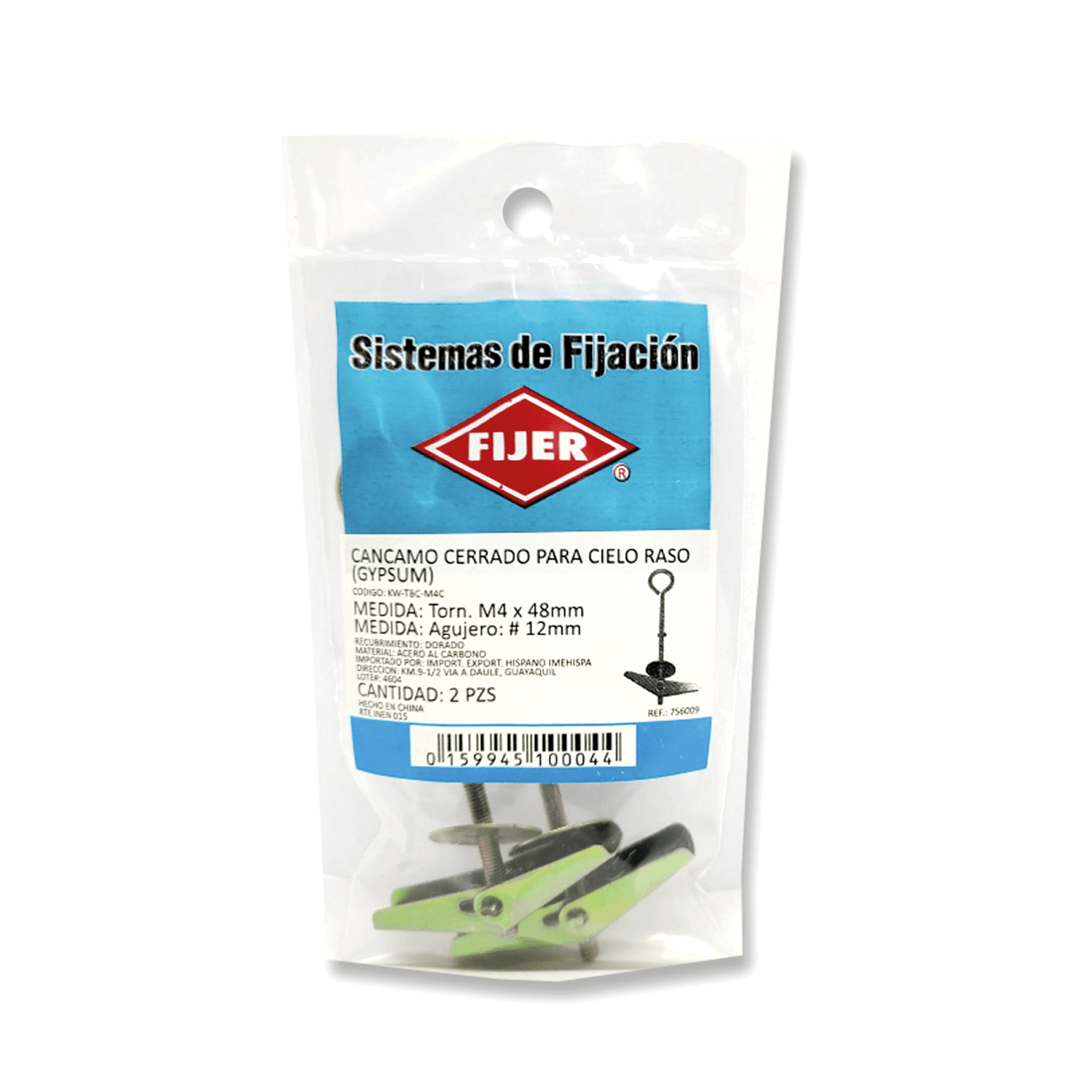 Cáncamo cerrado M4 12 x 48 mm para Gypsum y Drywall. - FIJER