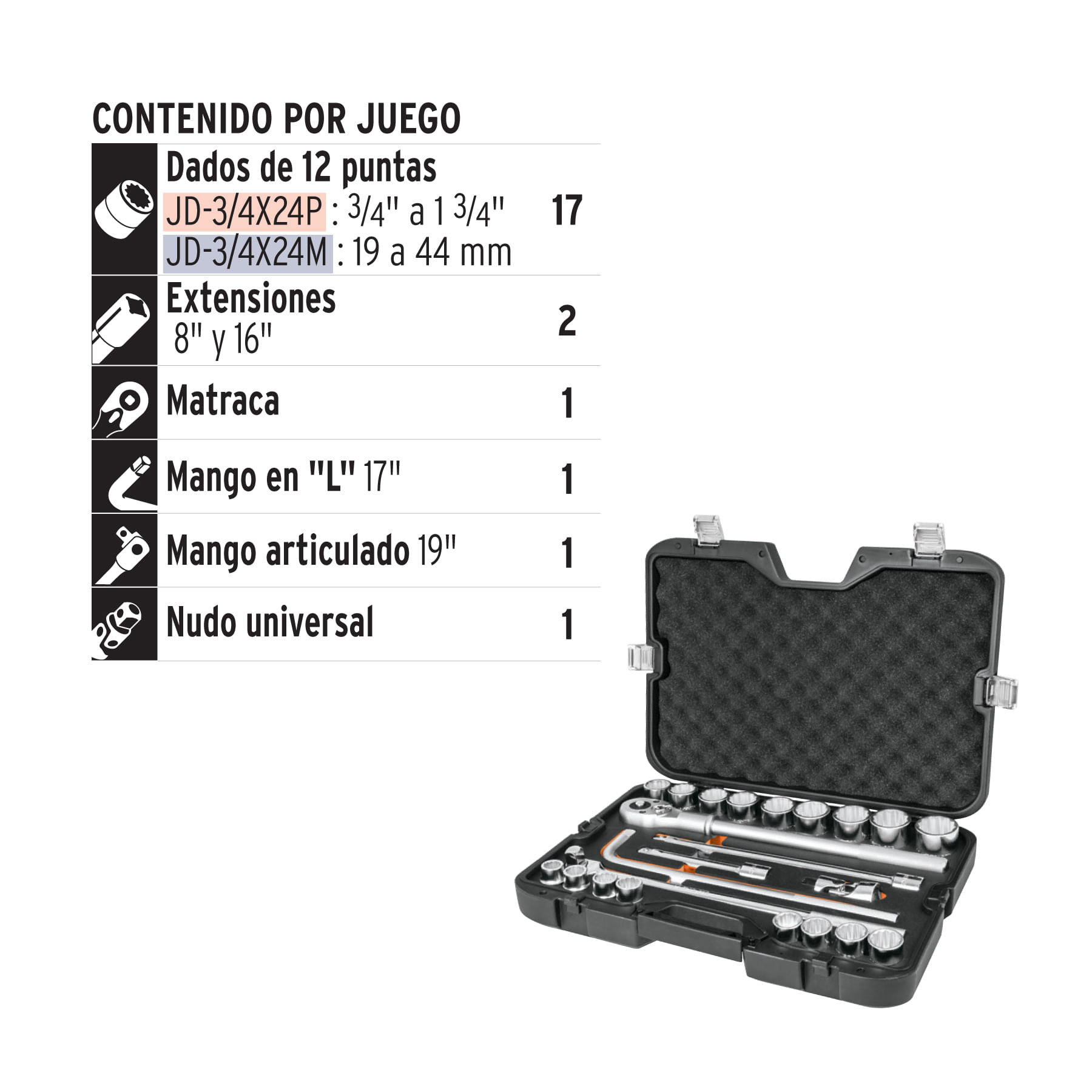Jgo 24Pz Carraca Y Copas Mando 3/4"Trupe - TRUPER