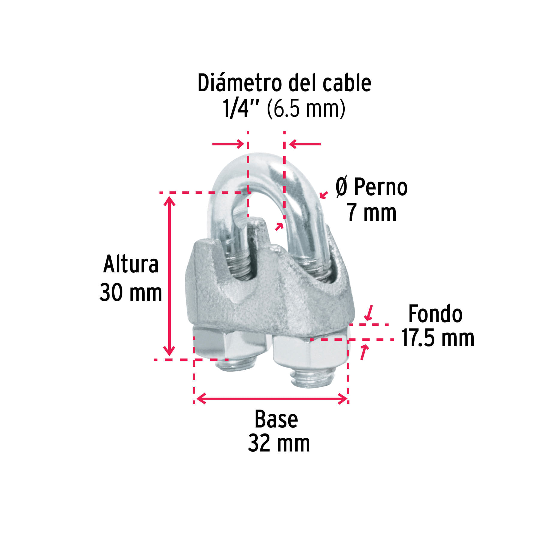 Grillete de hierro para cable de 1/4", pack de 2. - FIERO - Kywi
