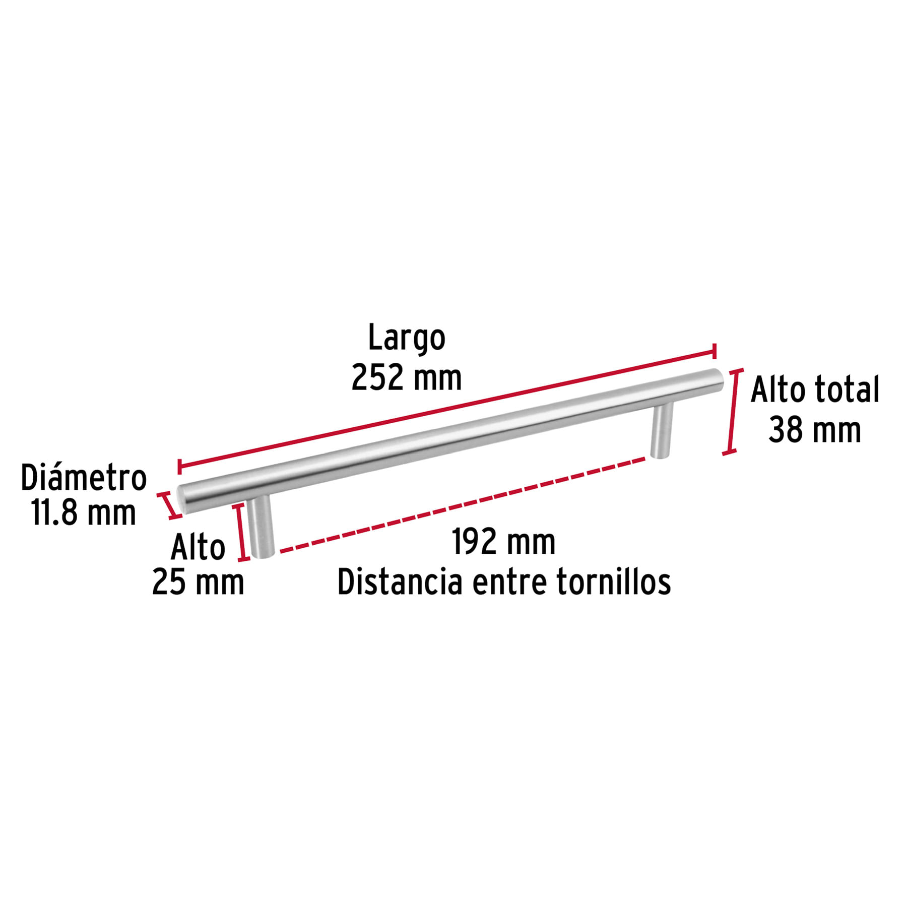 Tiradera cilíndrica de 192mm en níquel satinado - HERMEX - Kywi