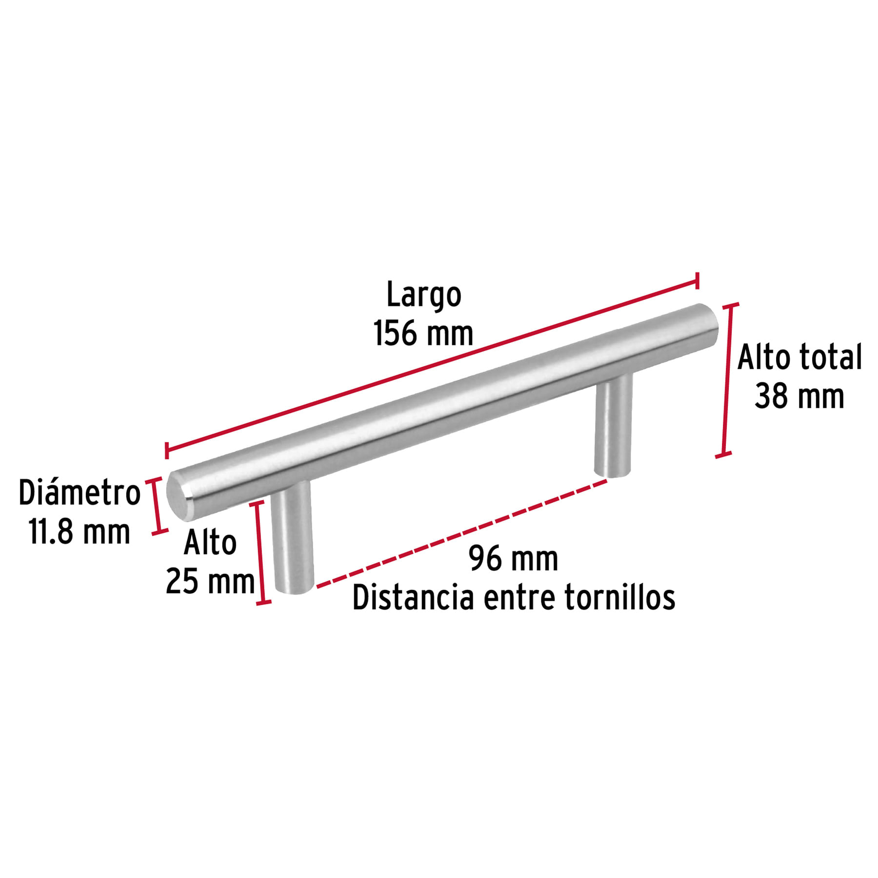 Tiradera cilíndrica de 96mm en níquel satinado - HERMEX - Kywi