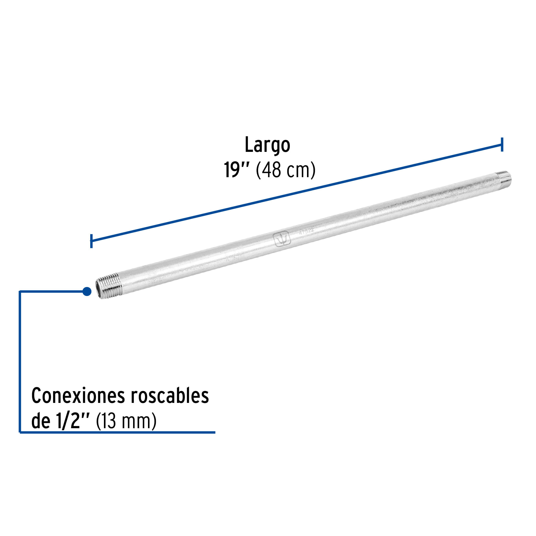 Neplo de acero galvanizado de 1/2 pulgada x 19 pulgadas de largo ...