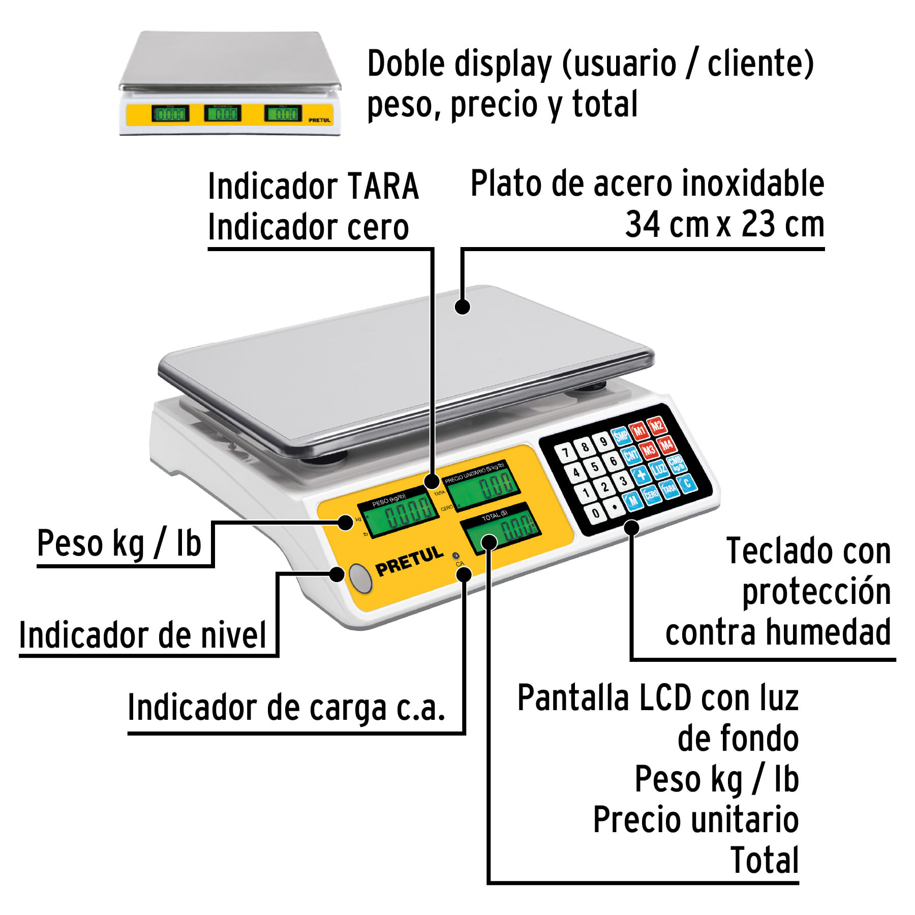 Balanza digital con 40kg de capacidad, multifunción - PRETUL - Kywi