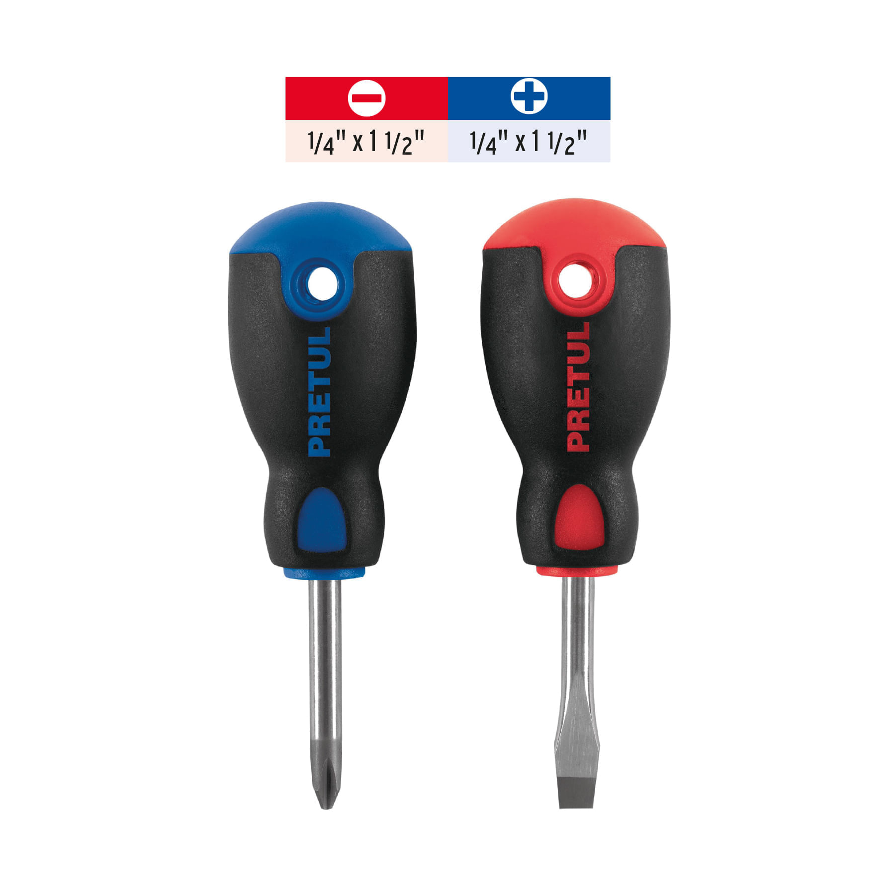 Juego de 2 desarmadores mini de 1/4" x 1 1/2" Comfort Grip - PRETUL