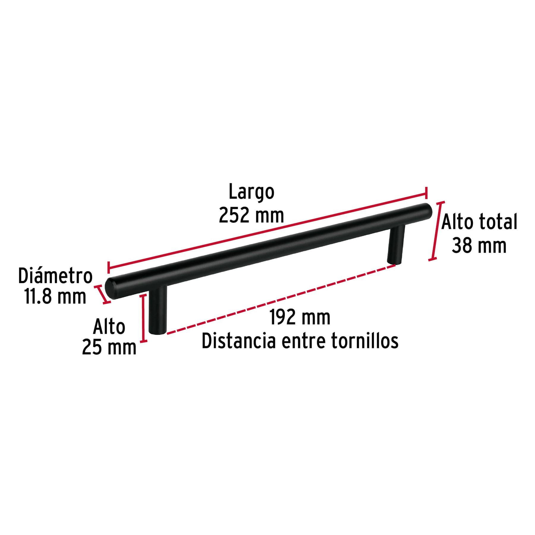Tiradera cilíndrica de 192mm en negro mate - HERMEX - Kywi