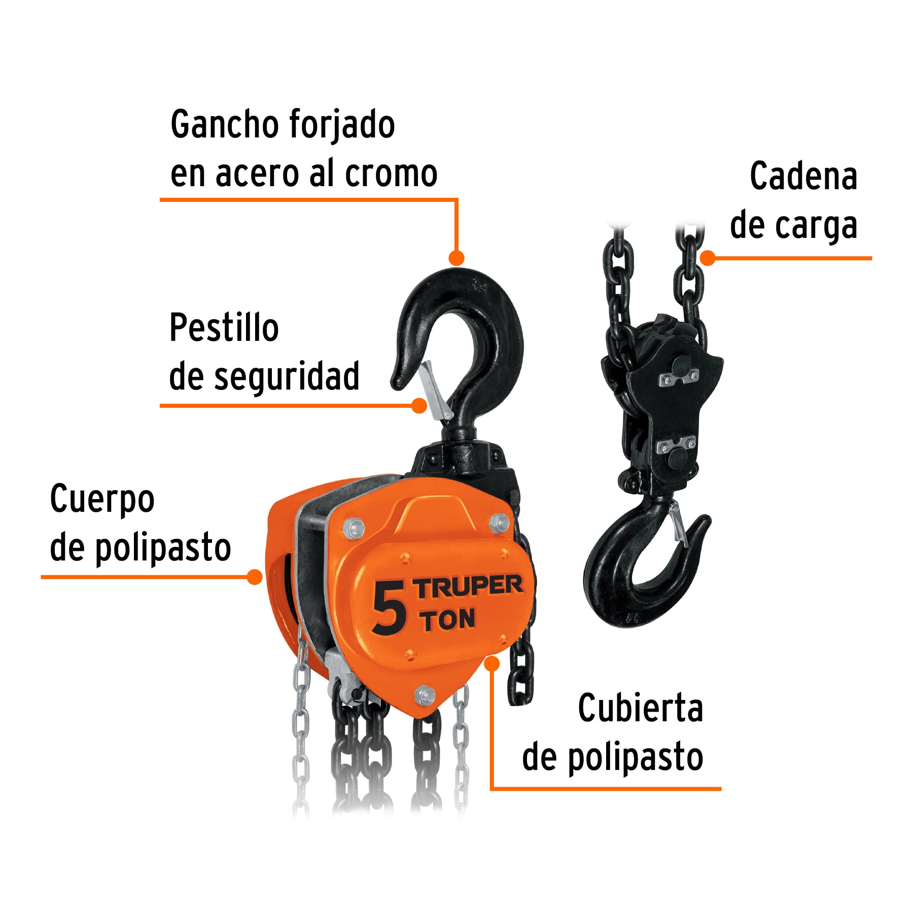 Tecle de cadena con 3m de levantamiento y 5t de capacidad, uso ...
