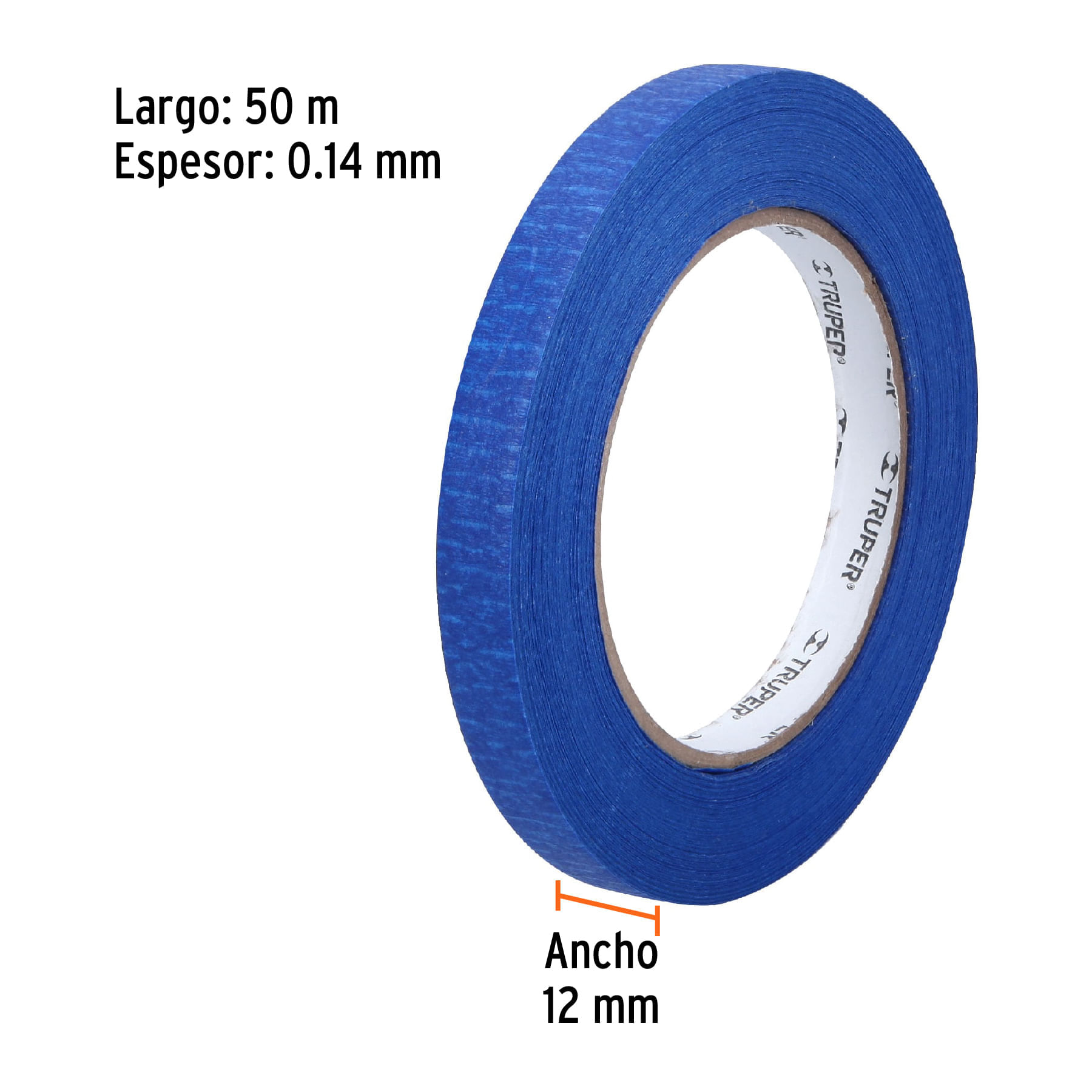 Cinta para pintar azul de 12 mm x 50 m de larga duración. - TRUPER - Kywi