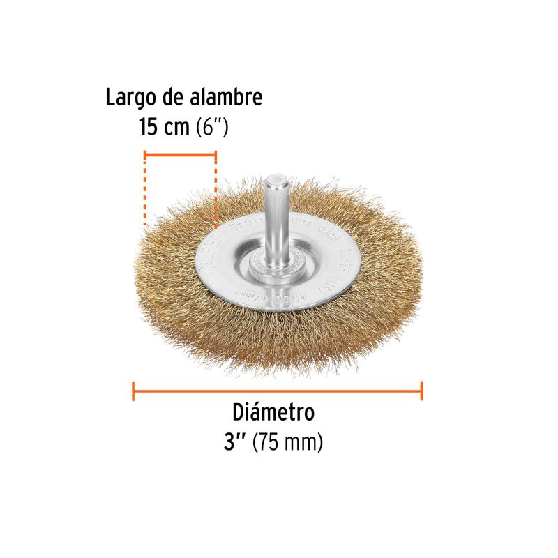 Grata circular para taladro, alambre fino. Calibre: 0.17 mm. Espesor: 5/16". Velocidad: 4500 rpm ...