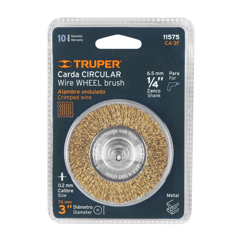 Grata circular para taladro, alambre fino. Calibre: 0.17 mm. Espesor: 5/16". Velocidad: 4500 rpm ...