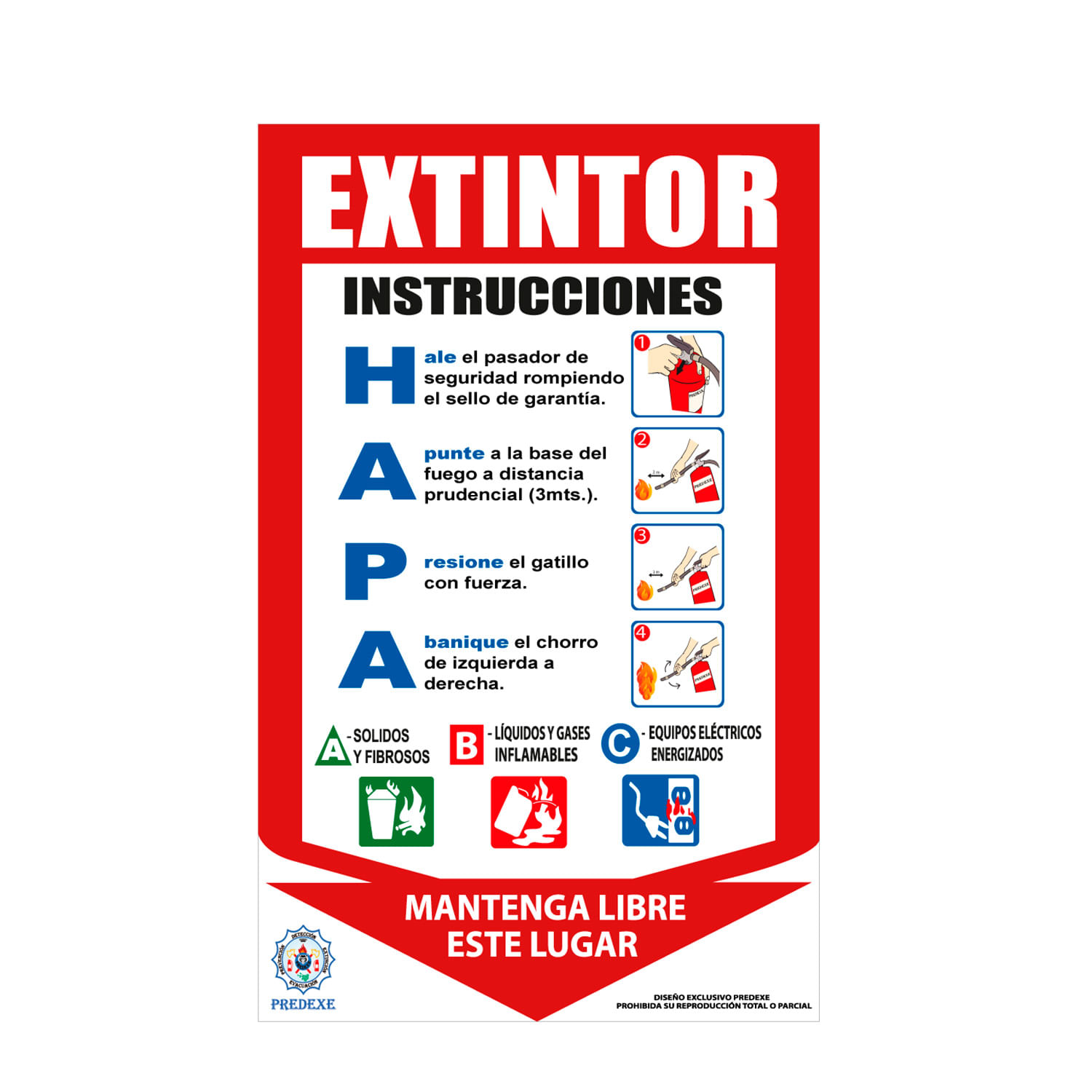 Letrero EXTINTOR ABC de PVC rígido de 2 mm x 32 x 20 cm. - PREDEXE - Kywi