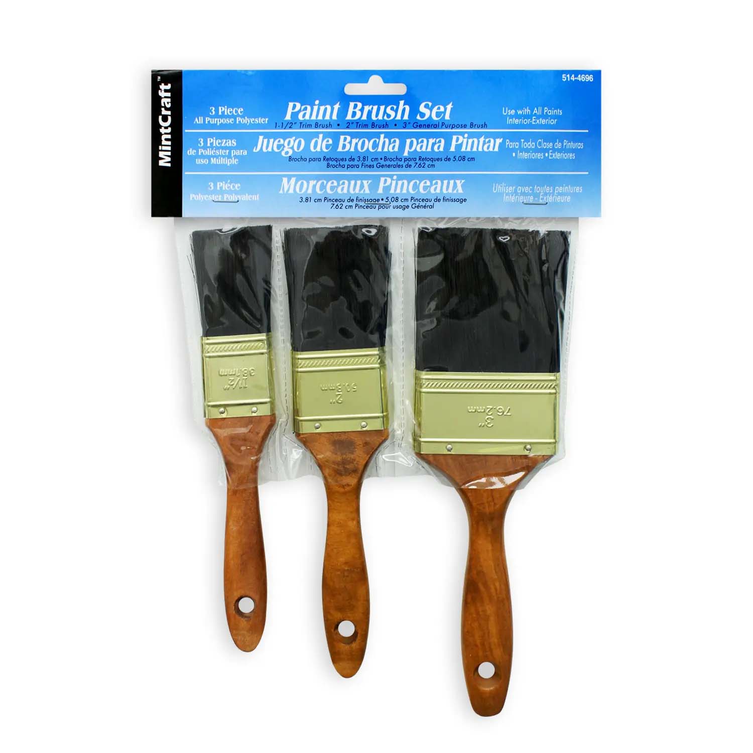 Set de 3 brochas maderadas con cerdas cónicas de poliéster negras de ...